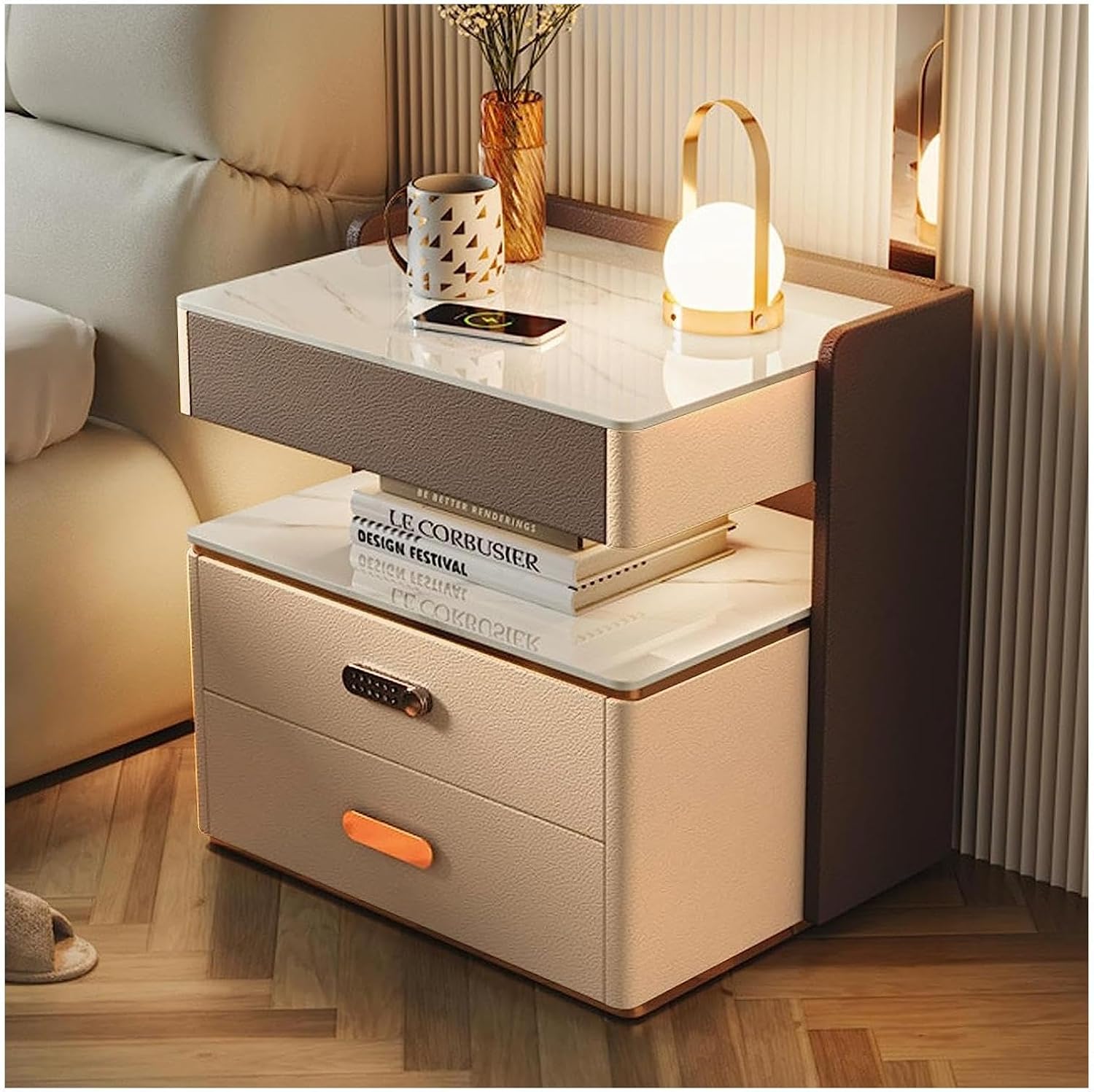 Elegant bedside table Smart Nightstand Wireless Charging Bedside Table ...