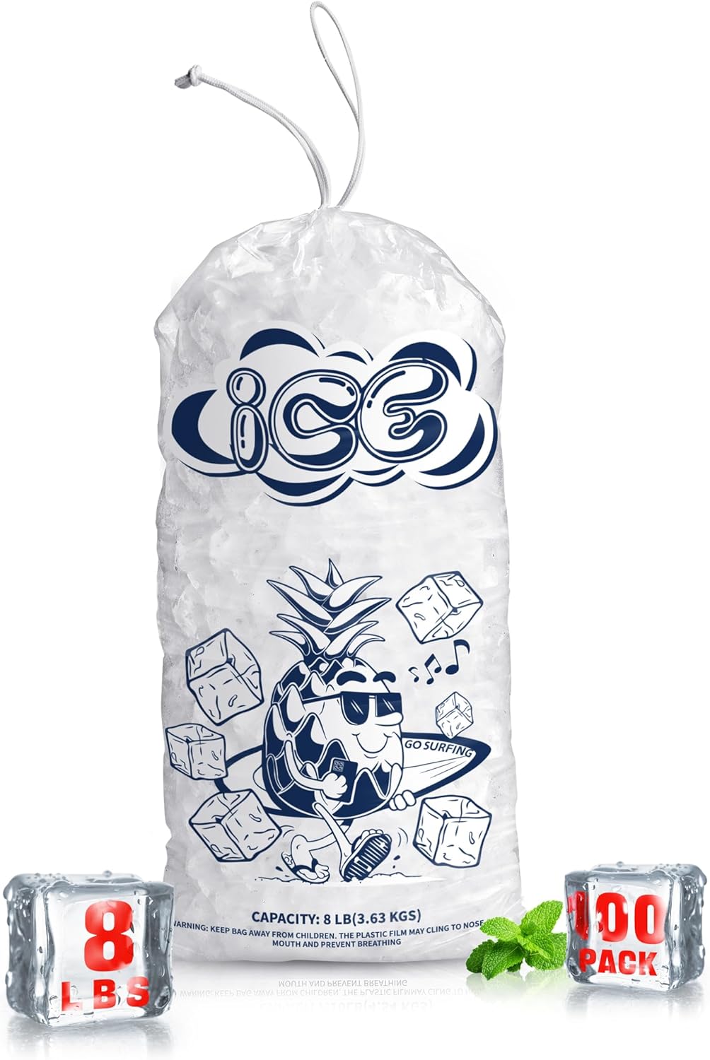 Amazon.com: 100 Pack Ice Bags 08 lb with Drawstring, Heavy-Duty Ice ...