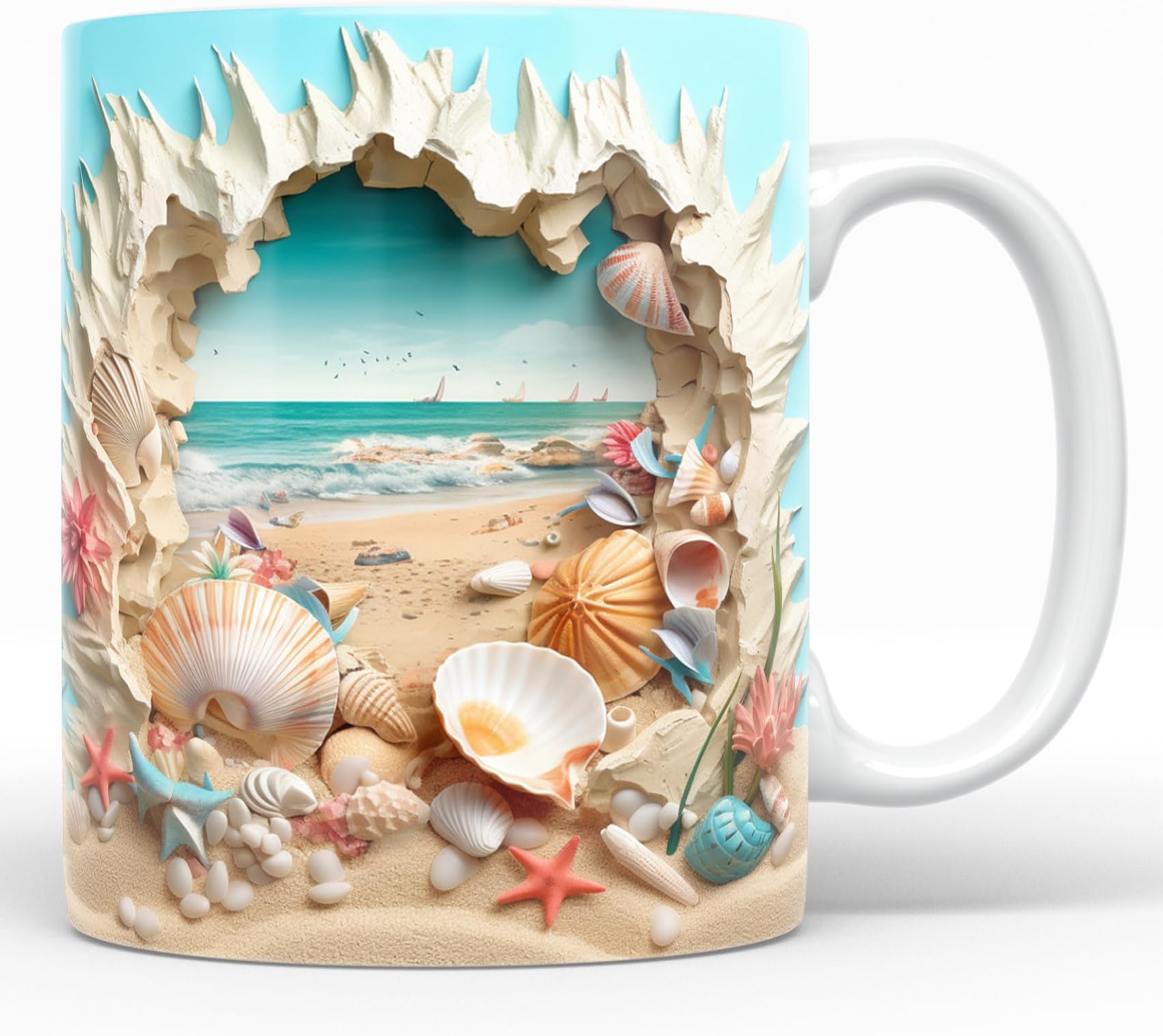 Amazon.com: YouNique Designs Beach Mug 11oz, 3D Mug, Beach Coffee Mugs ...