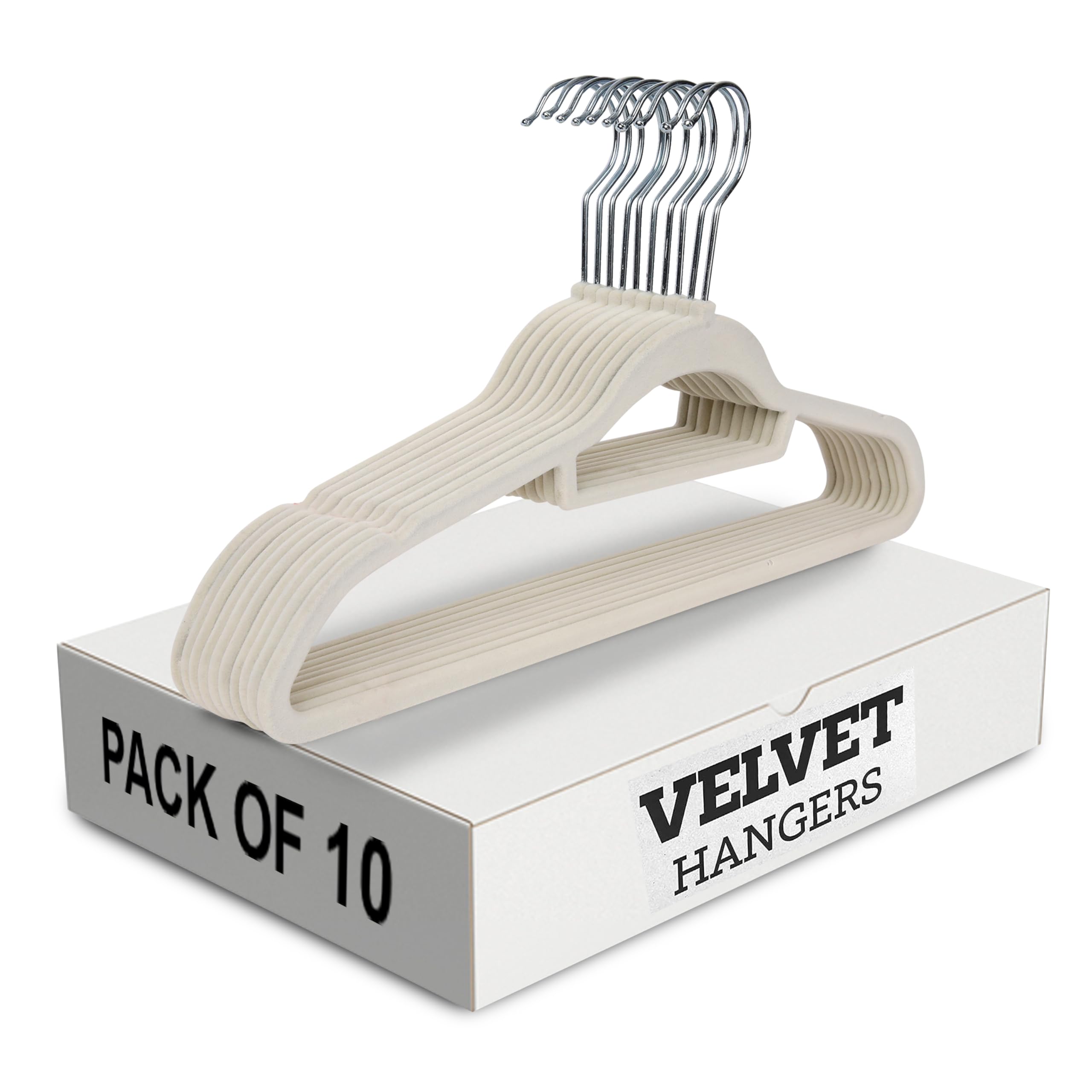 NAVIN HANGERS|Pack of 10, Beige Velvet Hanger Set with 360° Swivel Hook ...