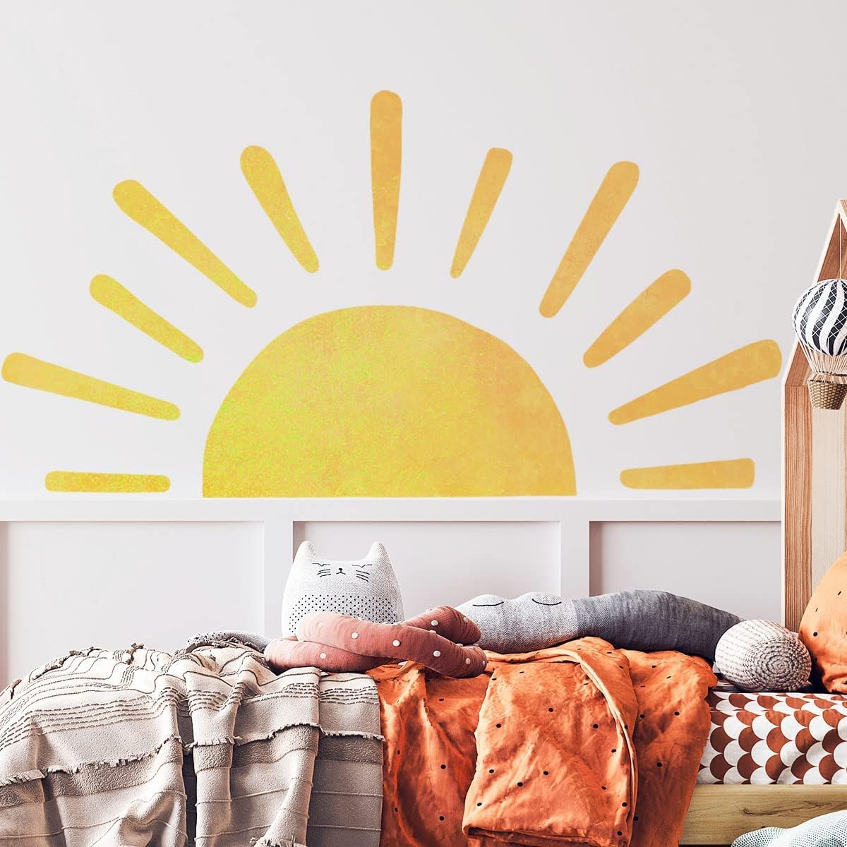 Amazon.com: 45.6x23.8 Inch Boho Half Sun Wall Decals Removable Sunshine ...