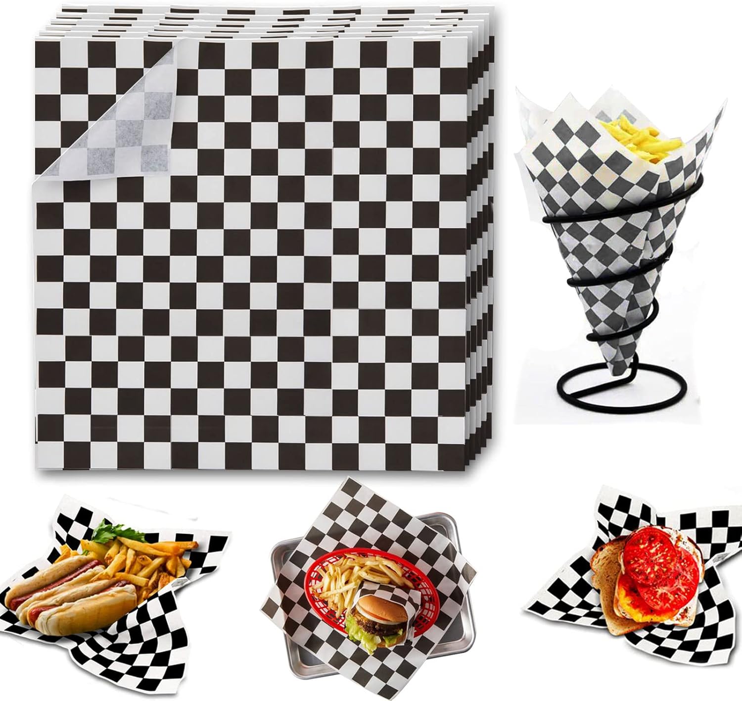 Wrap Paper Checkered, 100PCS Food Wrapping Paper Grade Wrap Paper ...