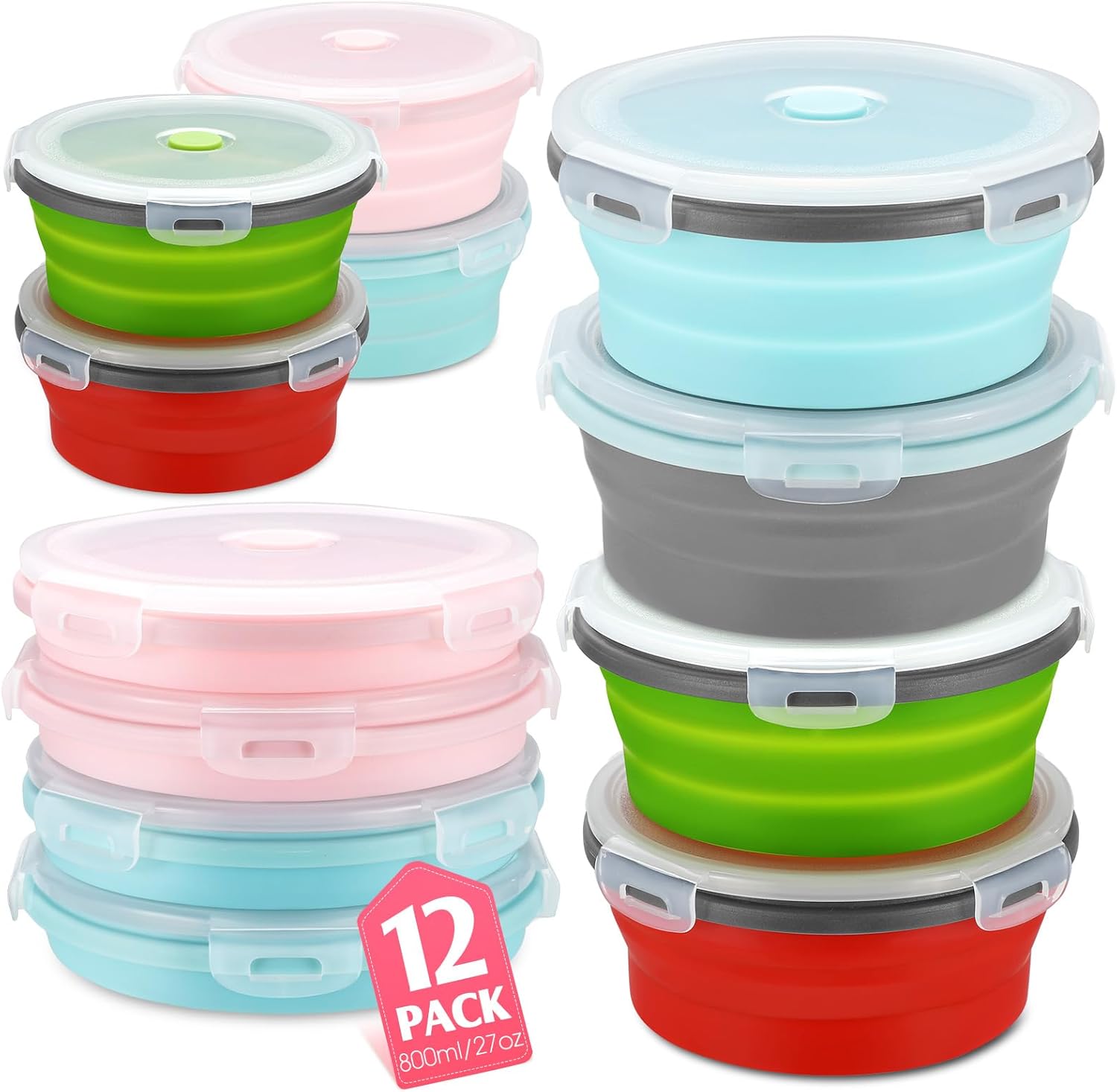 Amazon.com: Maxdot 12 Pack Collapsible Food Storage Containers Silicone ...