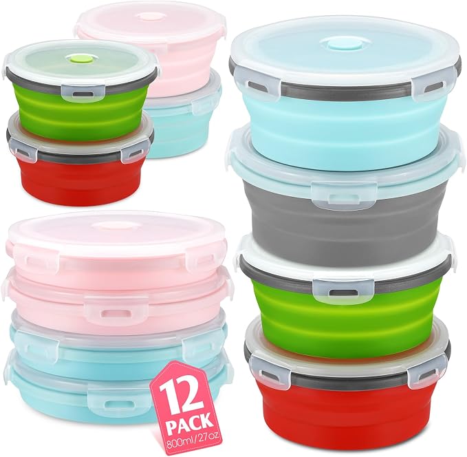 Amazon.com: Maxdot 12 Pack Collapsible Food Storage Containers Silicone ...