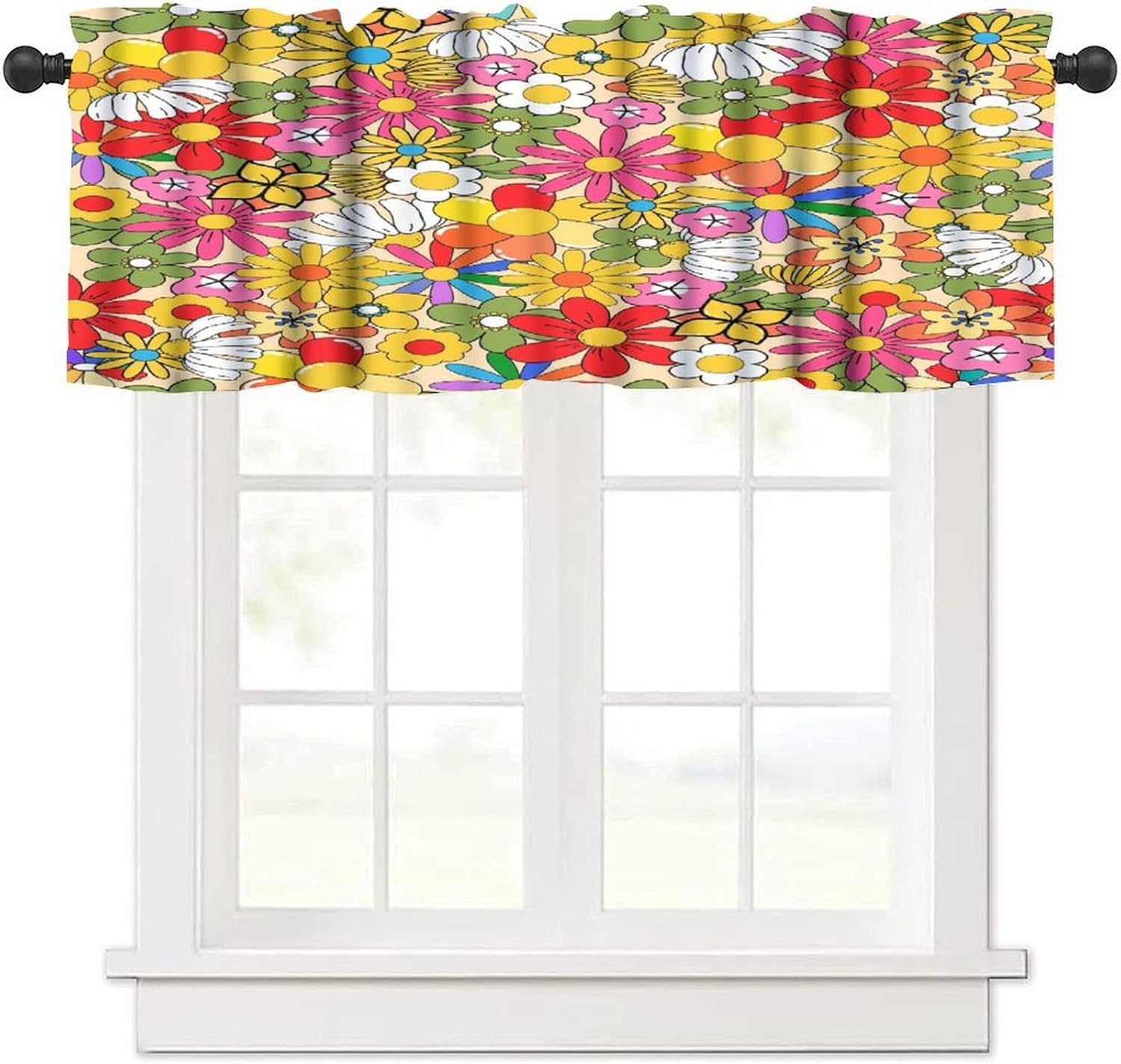 Amazon.com: Retro Daisy Flower Valance, Cute 70s 60s Groovy Flowers ...