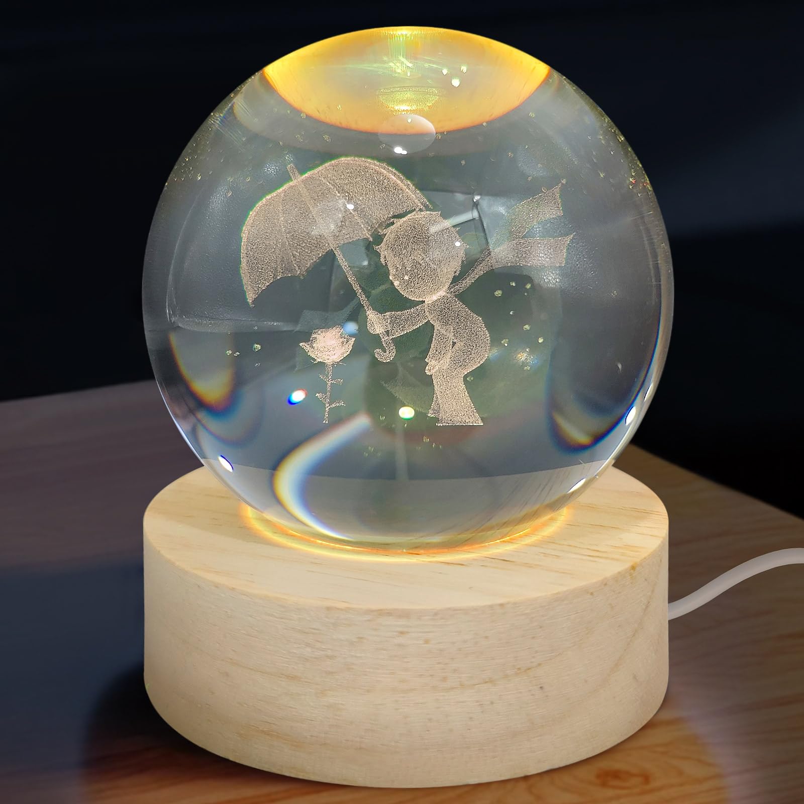 3D Crystal Ball Night Light with LED Light Base,Glass Ball Night Light ...