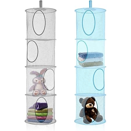 Hanging Mesh Storage Net, Hanging Toy Storage, 4 Compartment Foldable ...