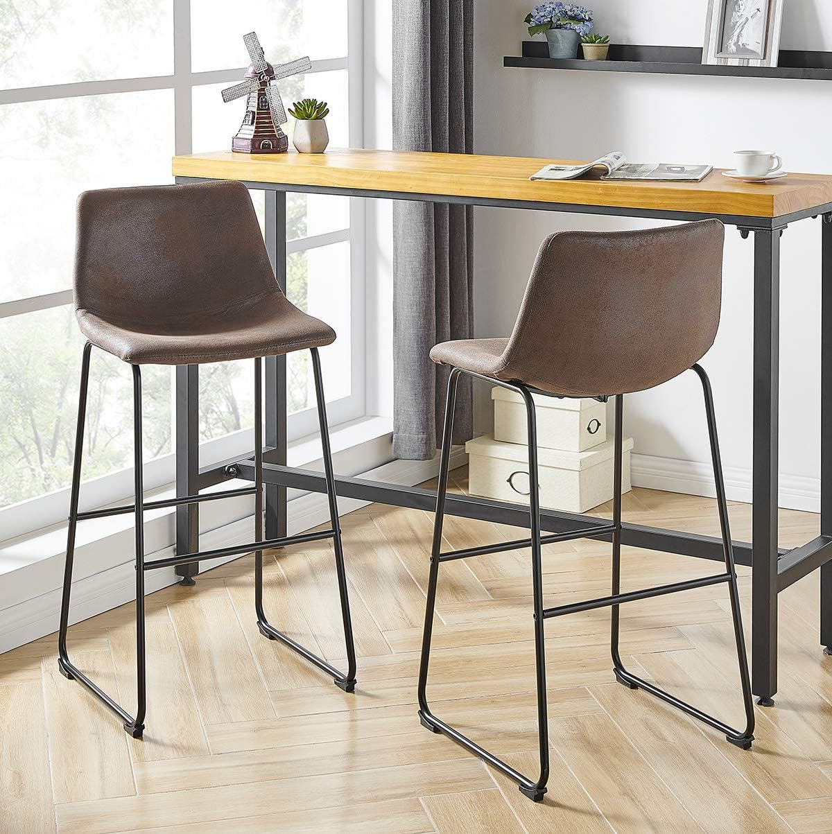 Amazon.com: Barton Set of 2 Bar Stools Myrick Rustic Brown w/Back 30 ...