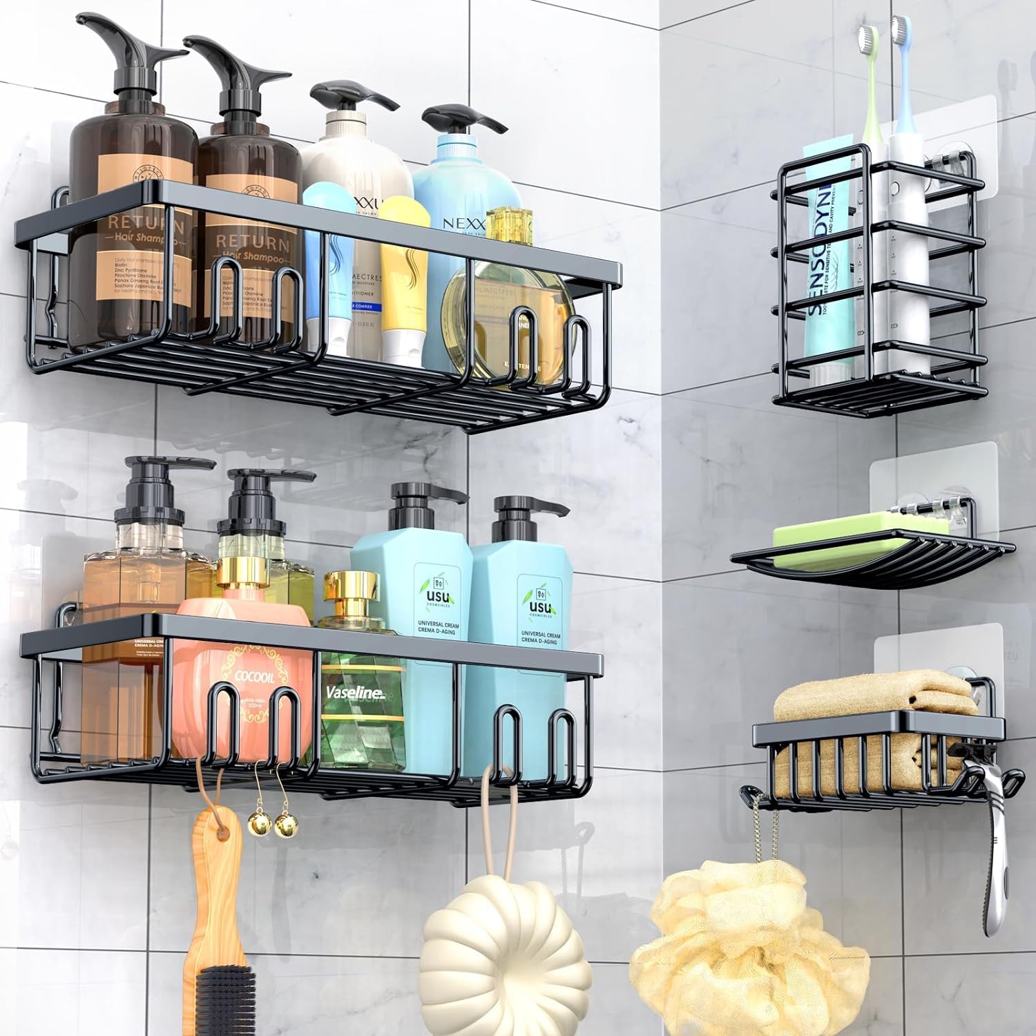 Amazon.com: VIRUJA 5pc Adhesive Caddy Shelf, Storage Organizer for ...