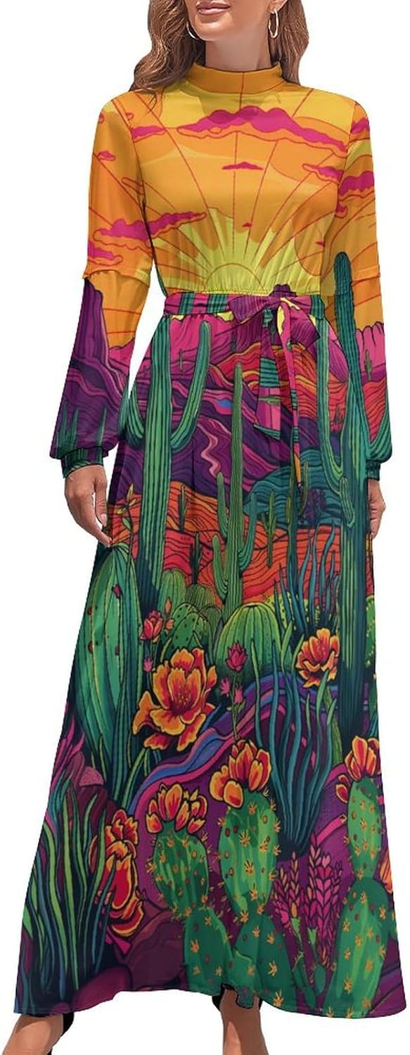 Amazon.com: NVLEYOUL Desert Vibrant Colorful Cactus Maxi Dresses for ...