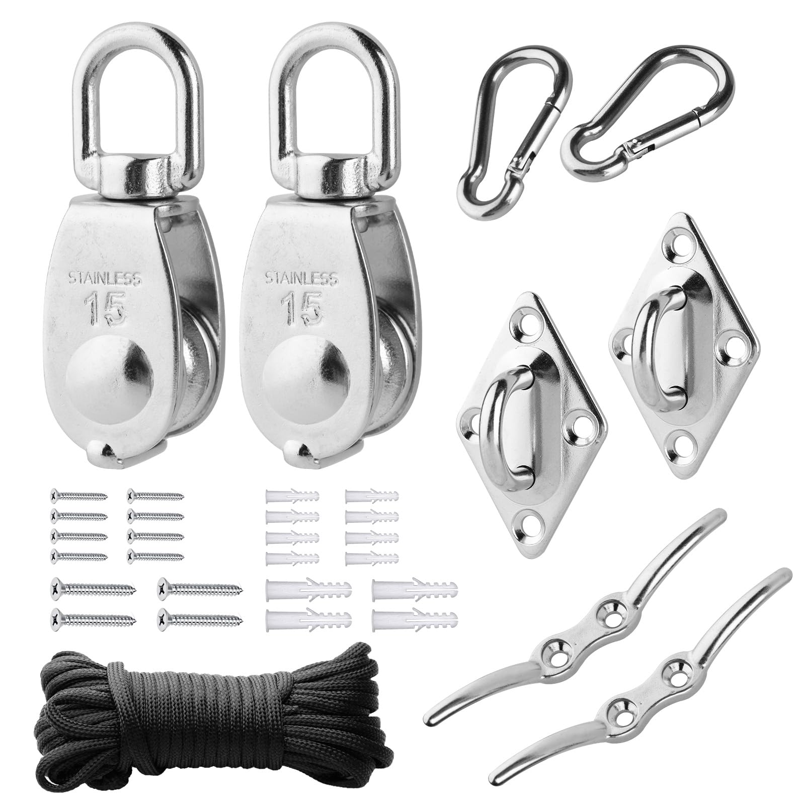 Snapklik.com : RiaYer M15 Heavy Duty Rope Pulley System Kit, 304 ...