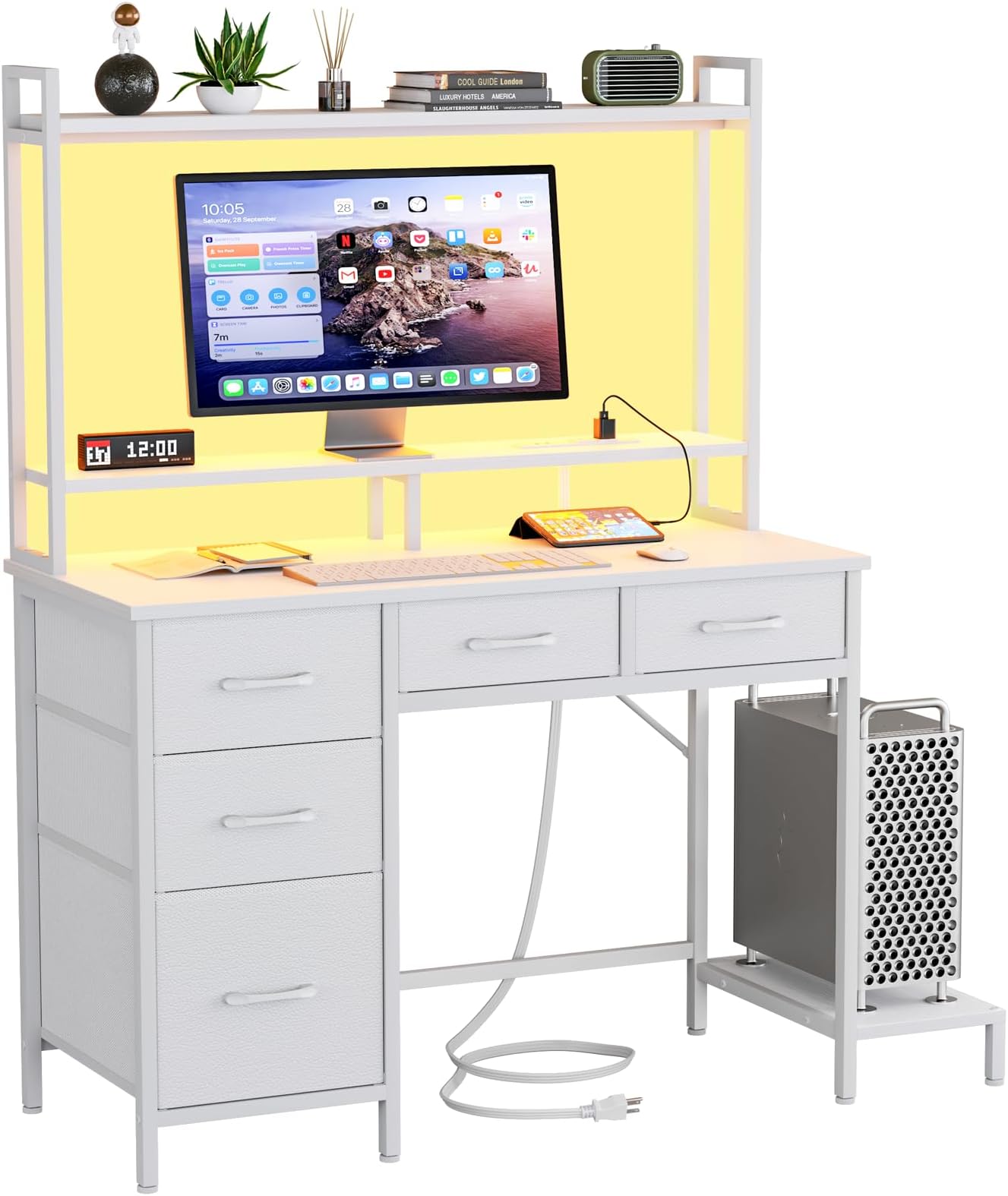 Amazon.com: Dowinx Tall Gaming Desk with Shelves, Pegboard and LED ...