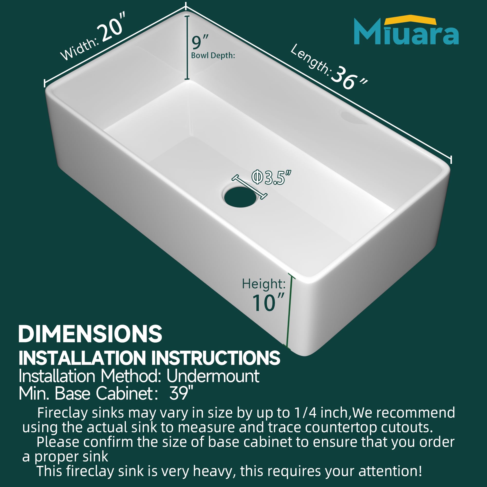 Farmhouse Sink 36 Inch - Widen Extra Large Farm Sink 36"x20",White ...