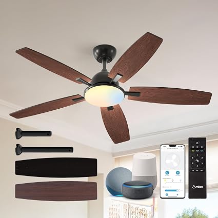 Amico Ceiling Fans with Lights, 52 inch Smart Ceiling Fan with Remote ...