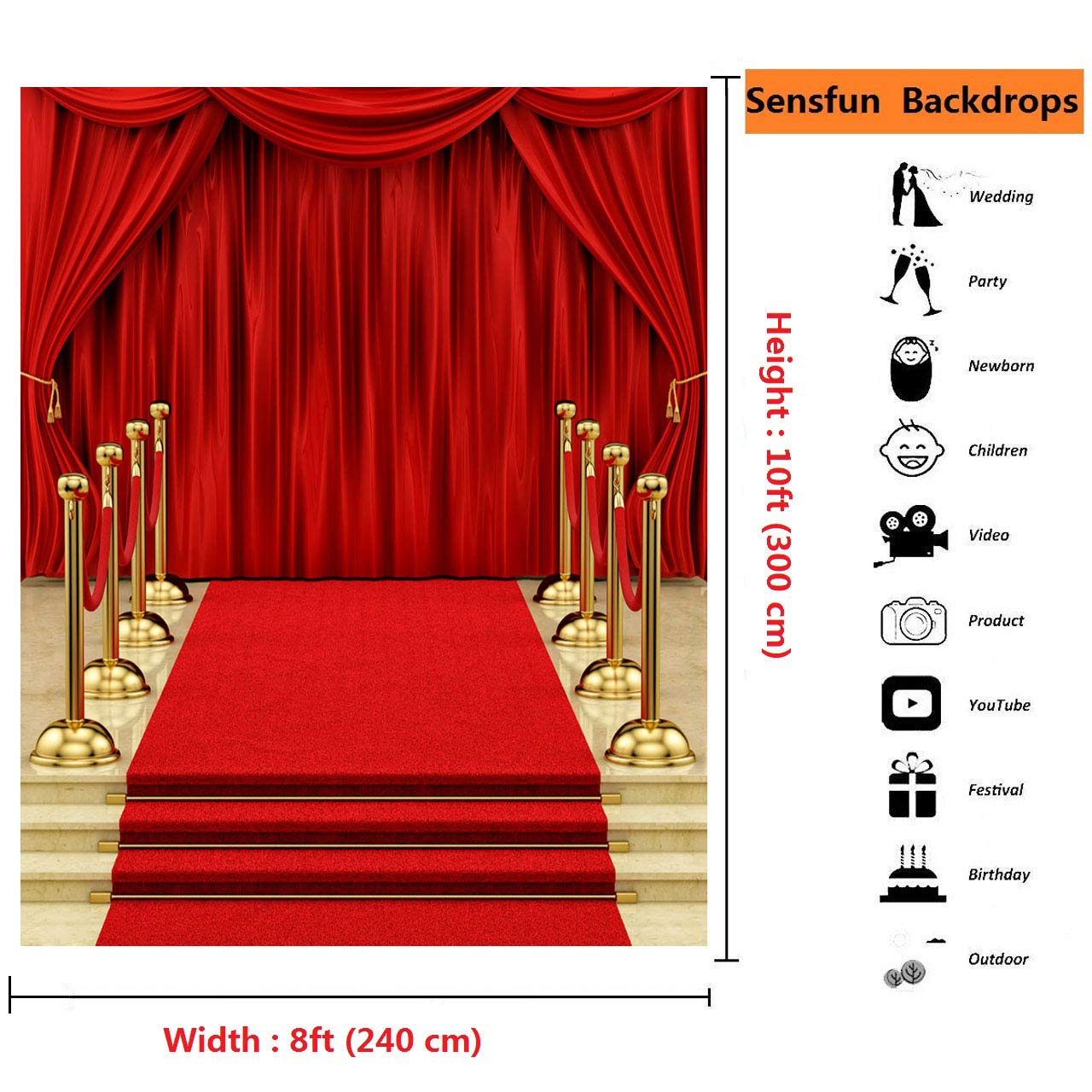 Sensfun Red Carpet Curtain Photography Backdrop Hollywood Theme Party ...