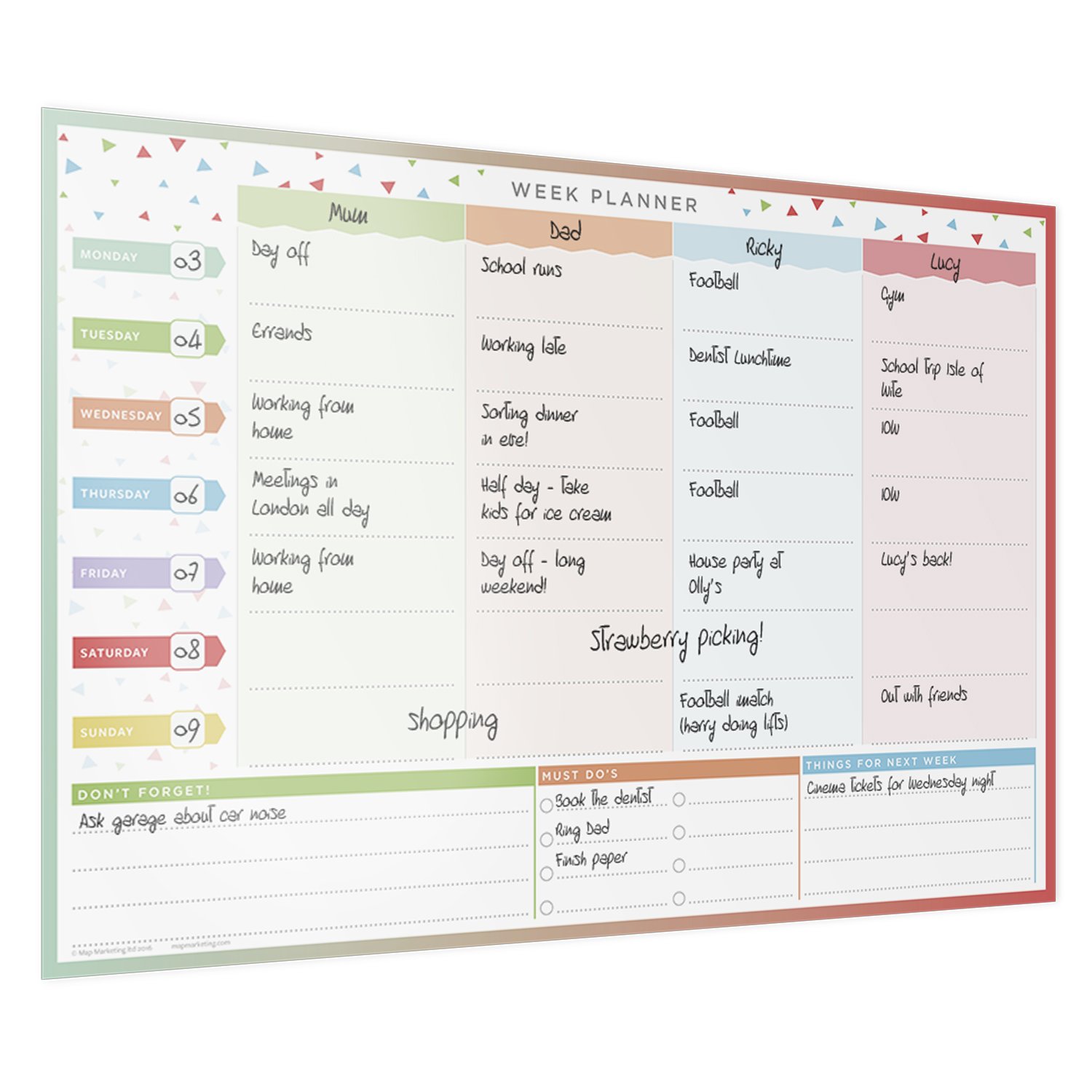 Weekly Planner - 4 Columned Family Wall Planner, A3 47cm x 32cm -Self ...