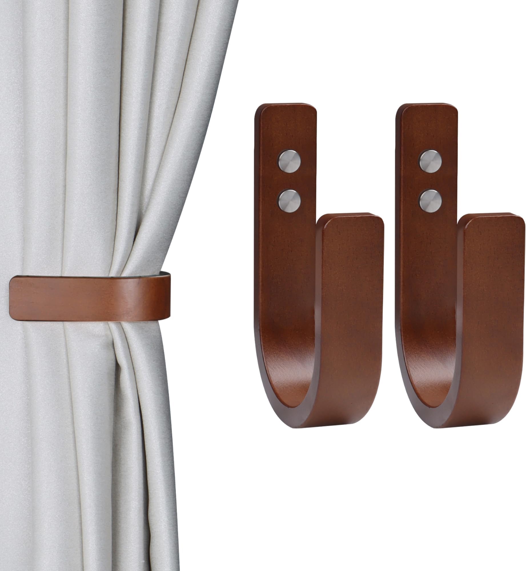 Amazon.com: OCIOLI 2 Set Curtain Tiebacks & Holdbacks - Natural Wood ...