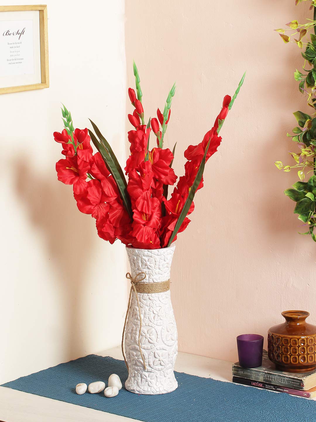 Buy Fourwalls Artificial Glady Flower Stems (65 cm Tall, Red, Set of 3 ...