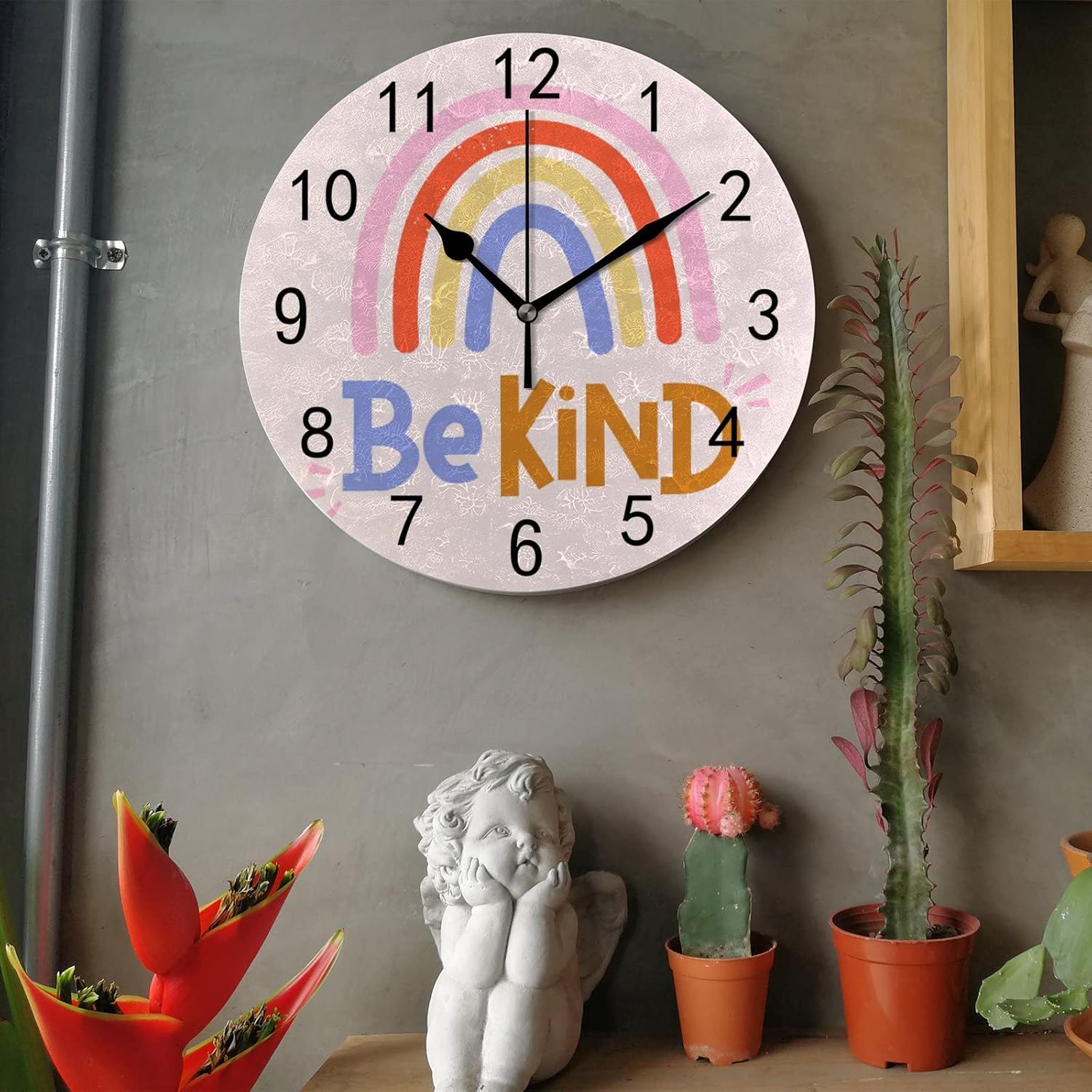 Amazon.com: Hapuxt Be Kind Text Colorful Rainbow Wall Clock Quartz ...