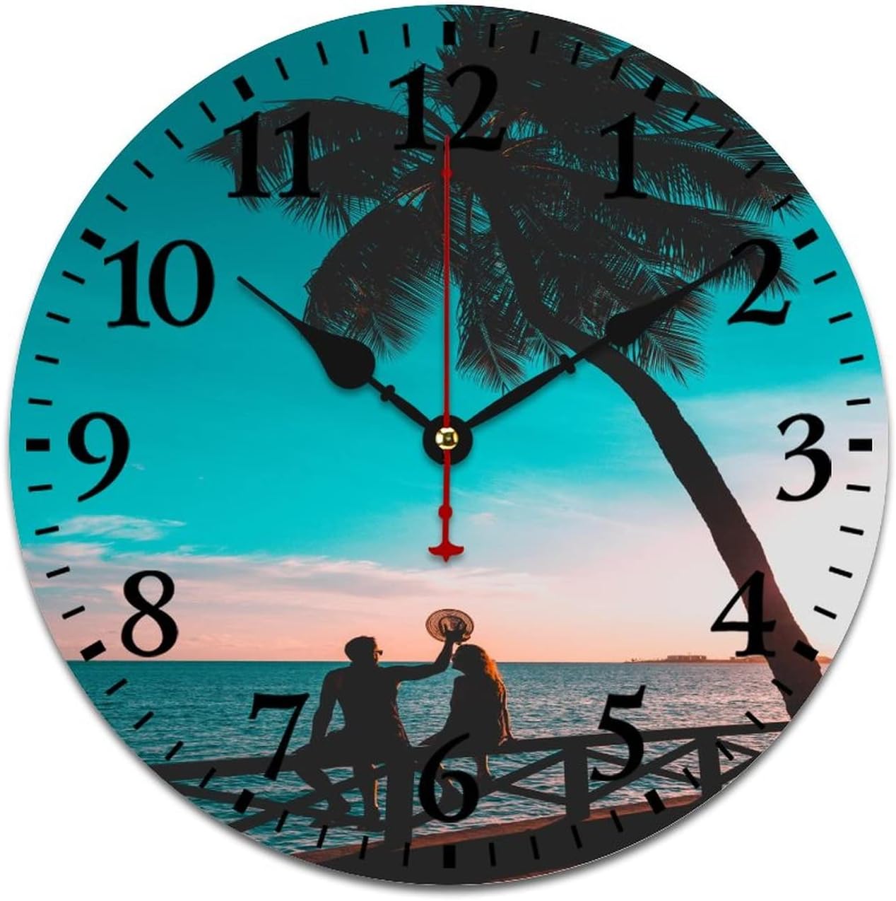 Amazon.com: Wall Clock Tropical Palm Tree Beach Round Desk Clock ...