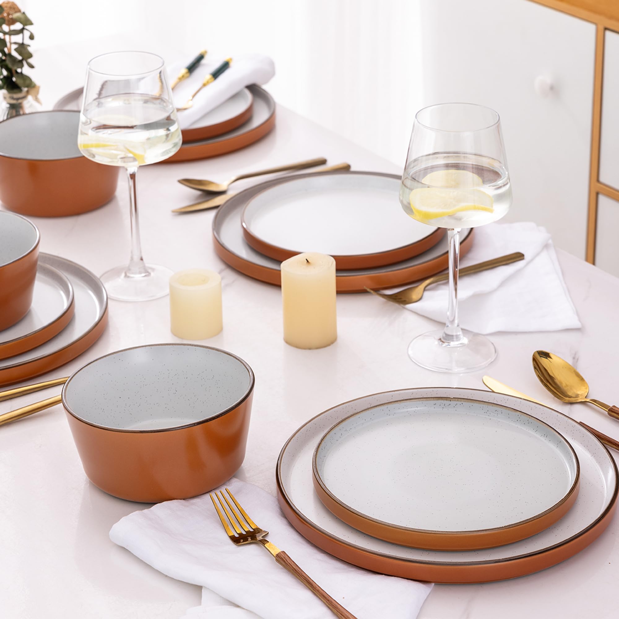 AmorArc Dinnerware Sets of 4, 12 Piece Plates and Bowls Set, Chip and ...