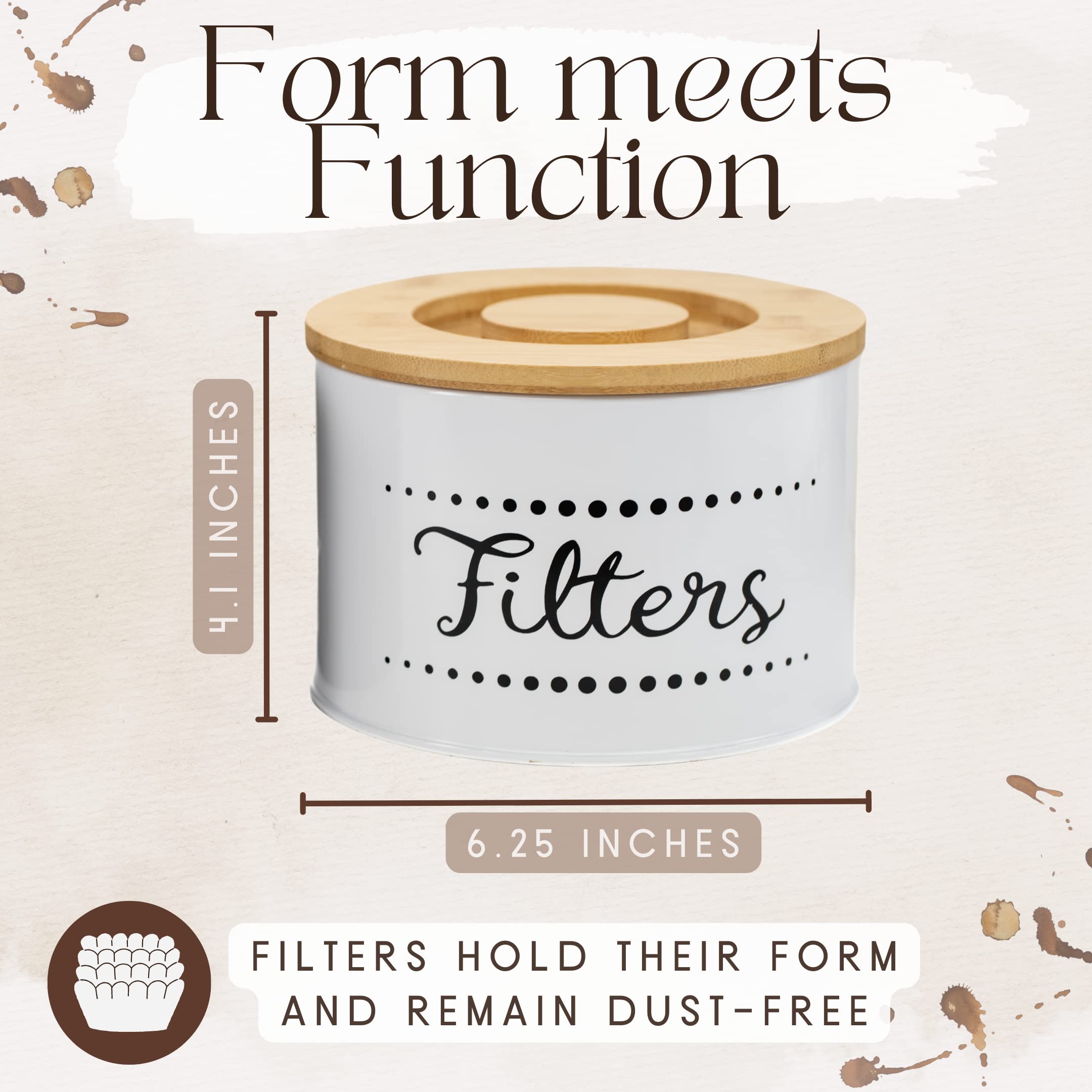 Coffee Filter Holder Storage - Metal & Bamboo Coffee Filter Container w ...