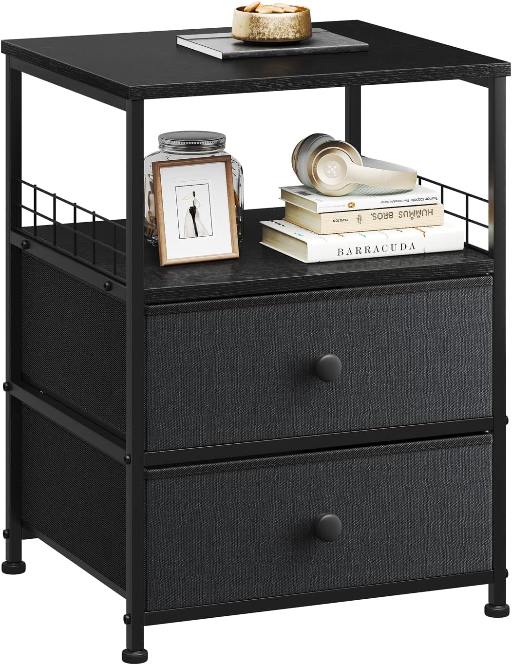 Amazon.com: 17.8"W Nightstand,Night Stand with Fabric Drawers and Open ...