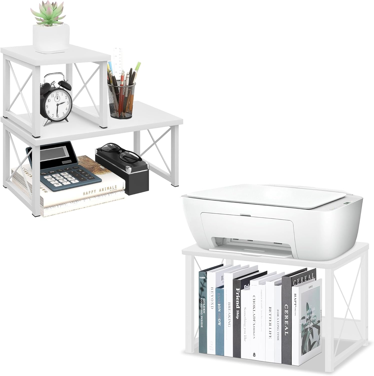 Amazon.com: ELITEROO Wood Desktop Shelf, 2 Tier Desk Shelves + Printer ...