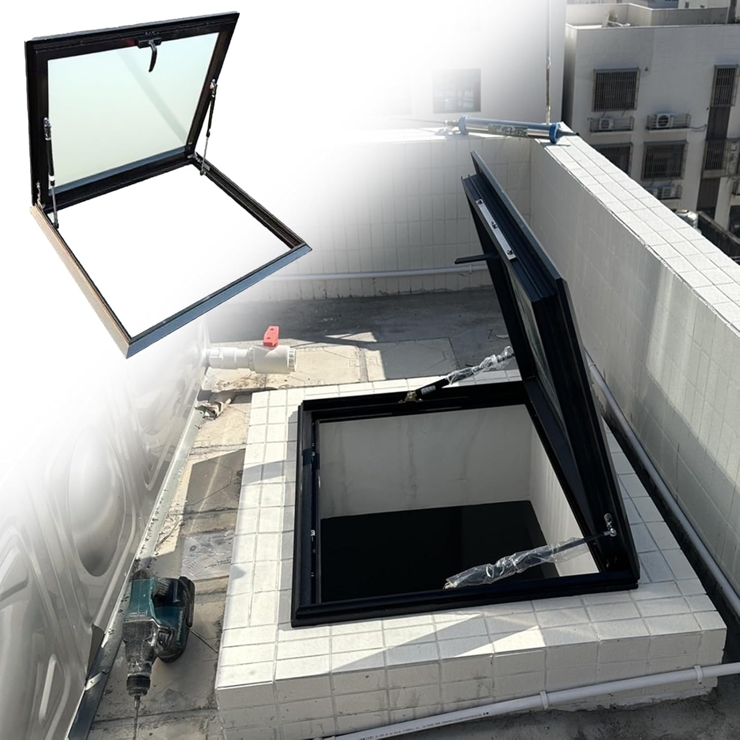 EXCLURA Roof Hatch Outdoor Skylight Ceiling Roof Access Hatch, Tempered ...