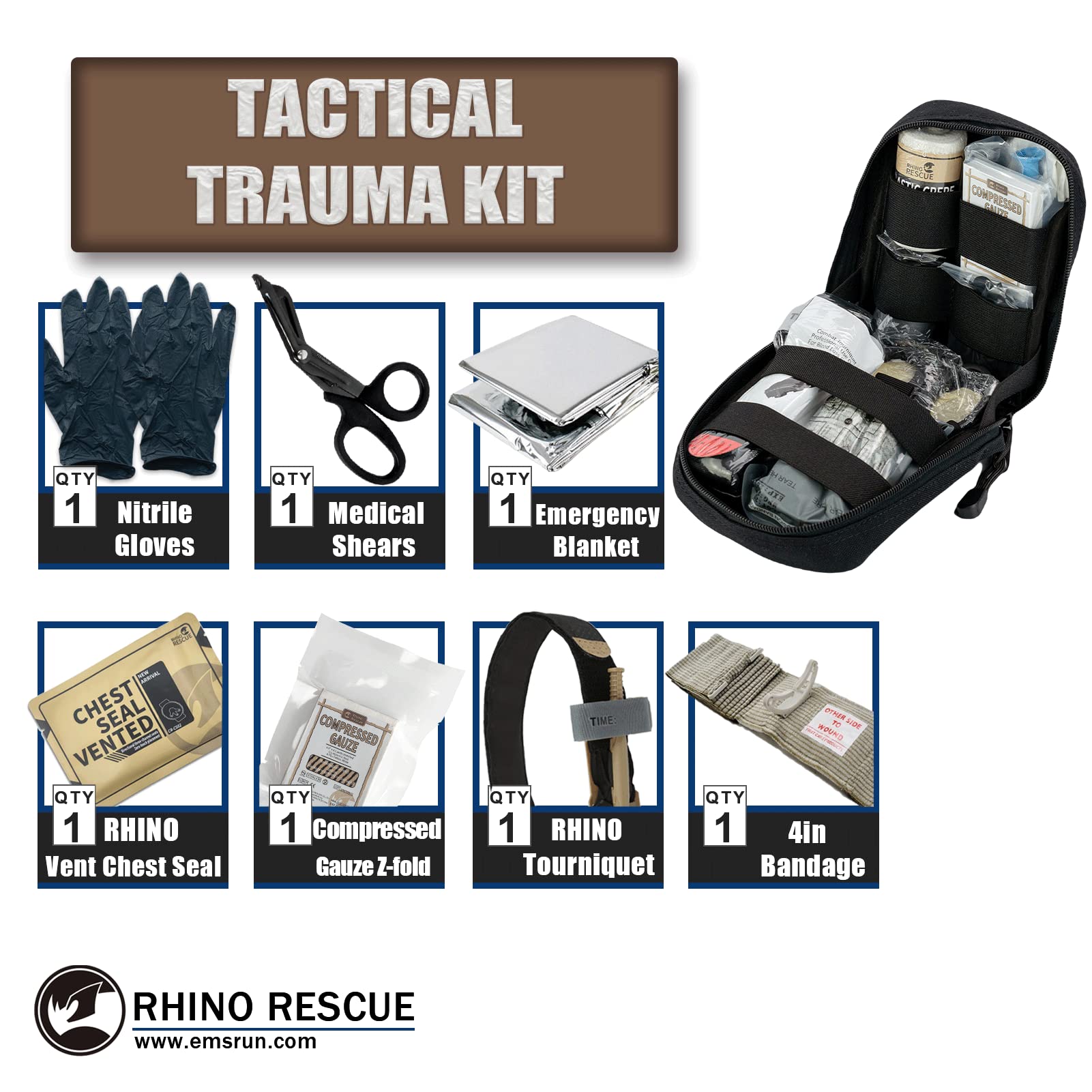 RHINO RESCUE Tactical Trauma Kit Emergency First Aid Stop The Bleed ...