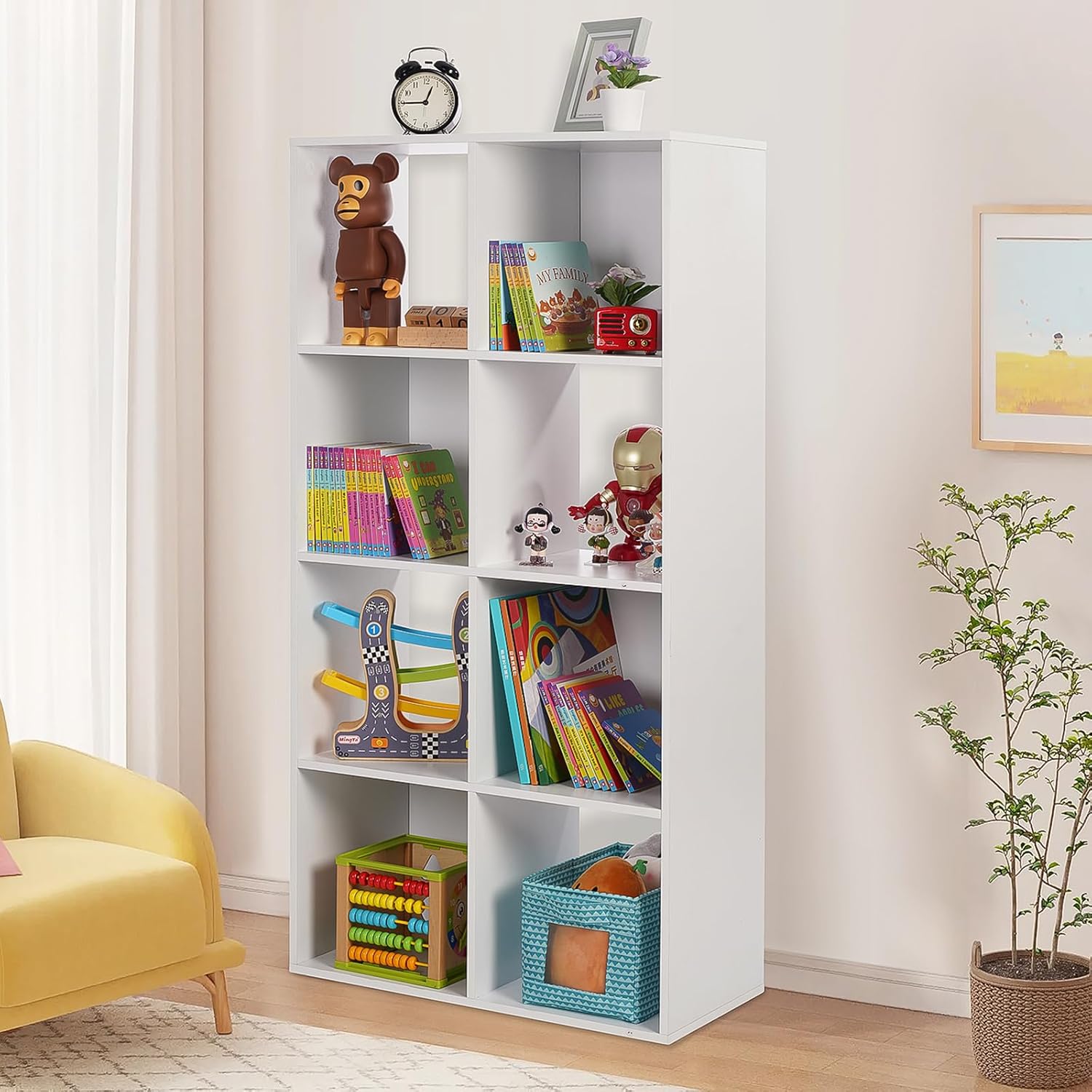PACHIRA 2 * 4 Cube Wood Bookcase Dark Brown, Stackable Cube Storage ...