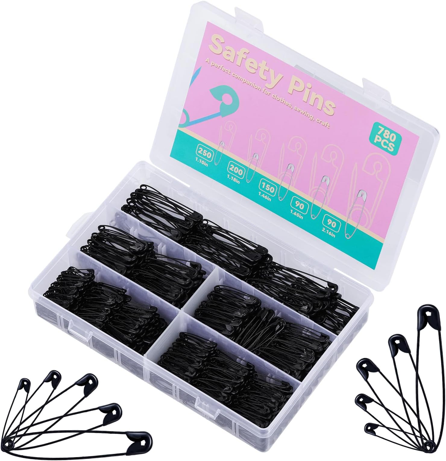 Amazon.com: Pnytty Black Safety Pins 780pcs Assorted Clothes Pins ...