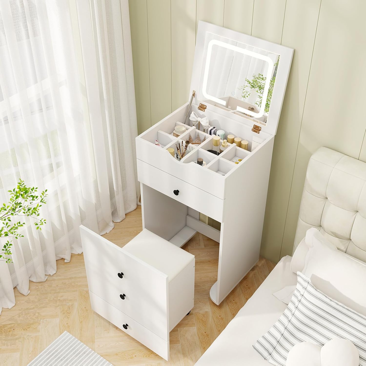 CHARMAID Small Vanity Desk Set, Makeup Vanity Table with Flip-up ...