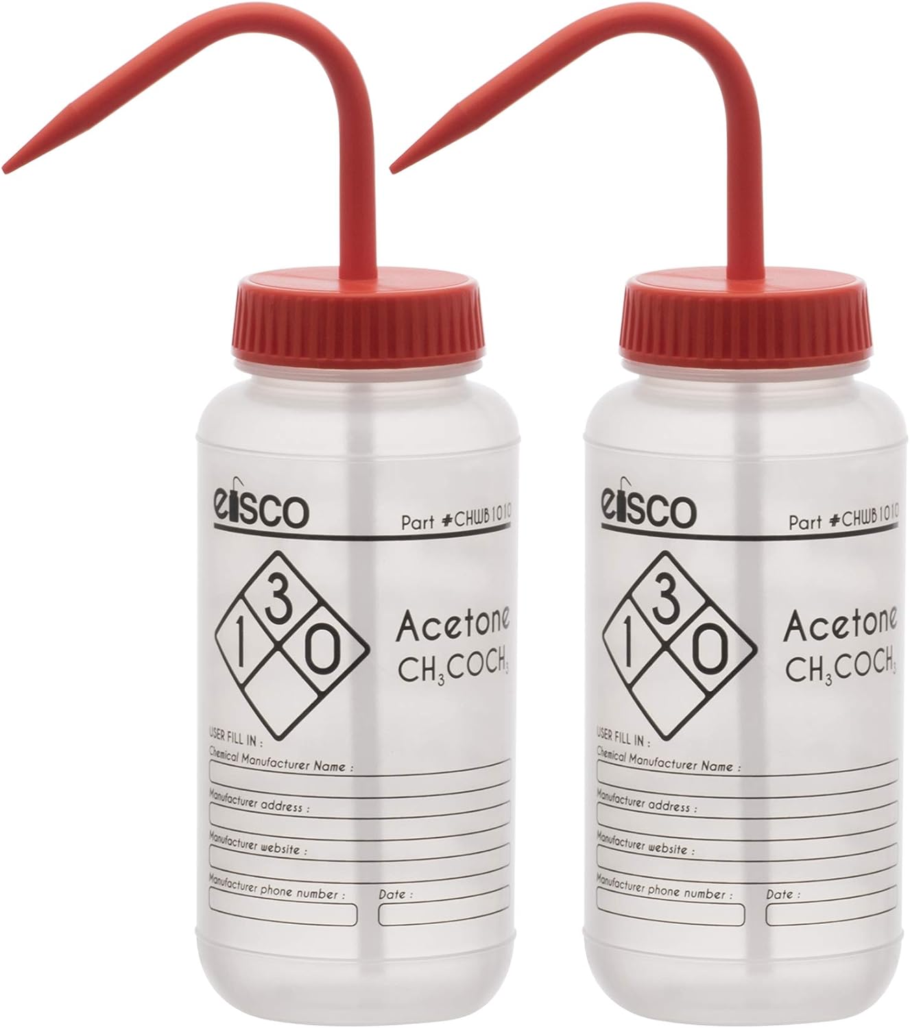 EISCO 2PK Wash Bottles for Acetone, 500ml - Labeled with Chemical ...