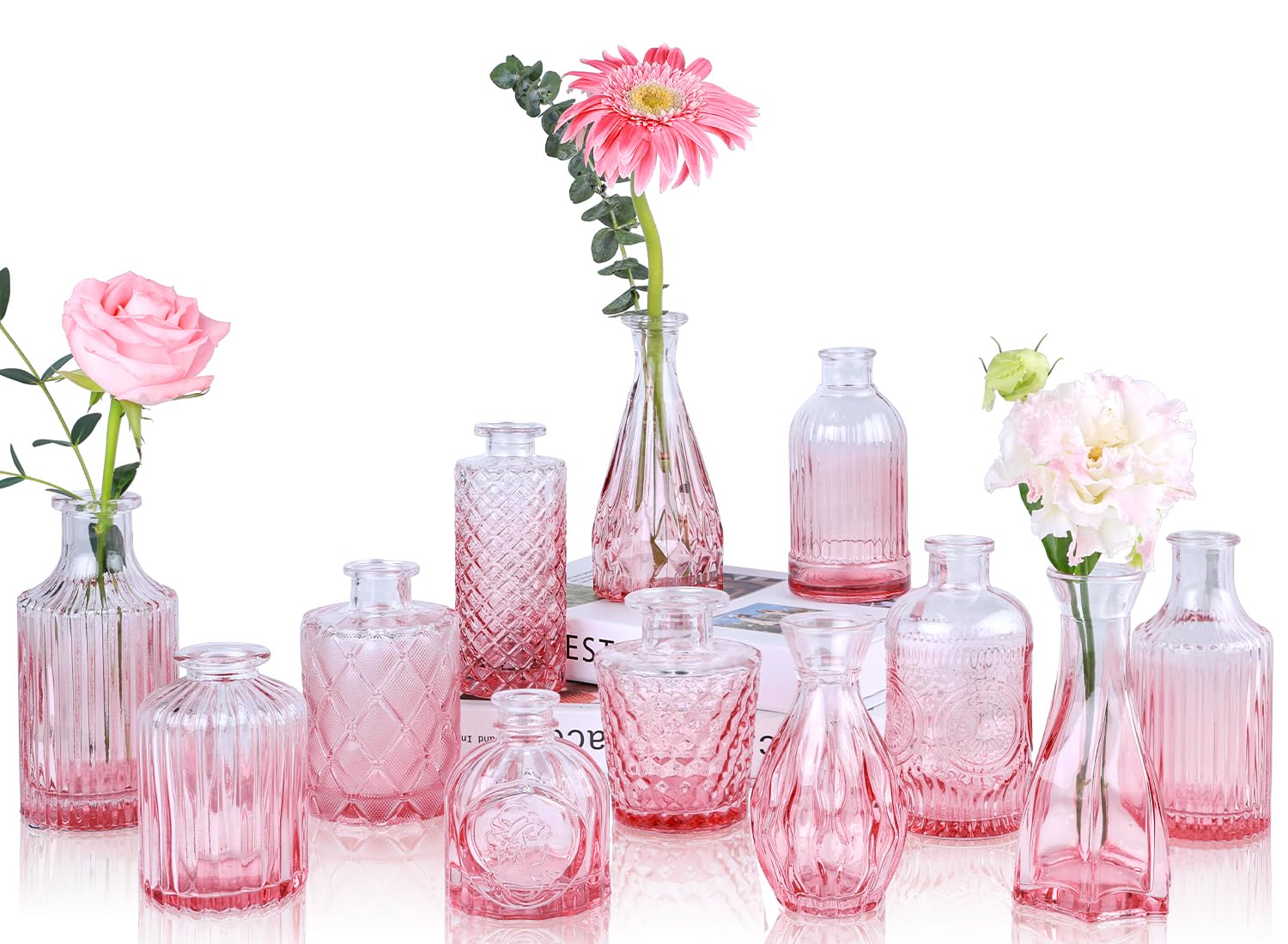 Amazon.com: UPBUD Valentines Day Pink Glass Bud Vases Set of 12, Mini ...