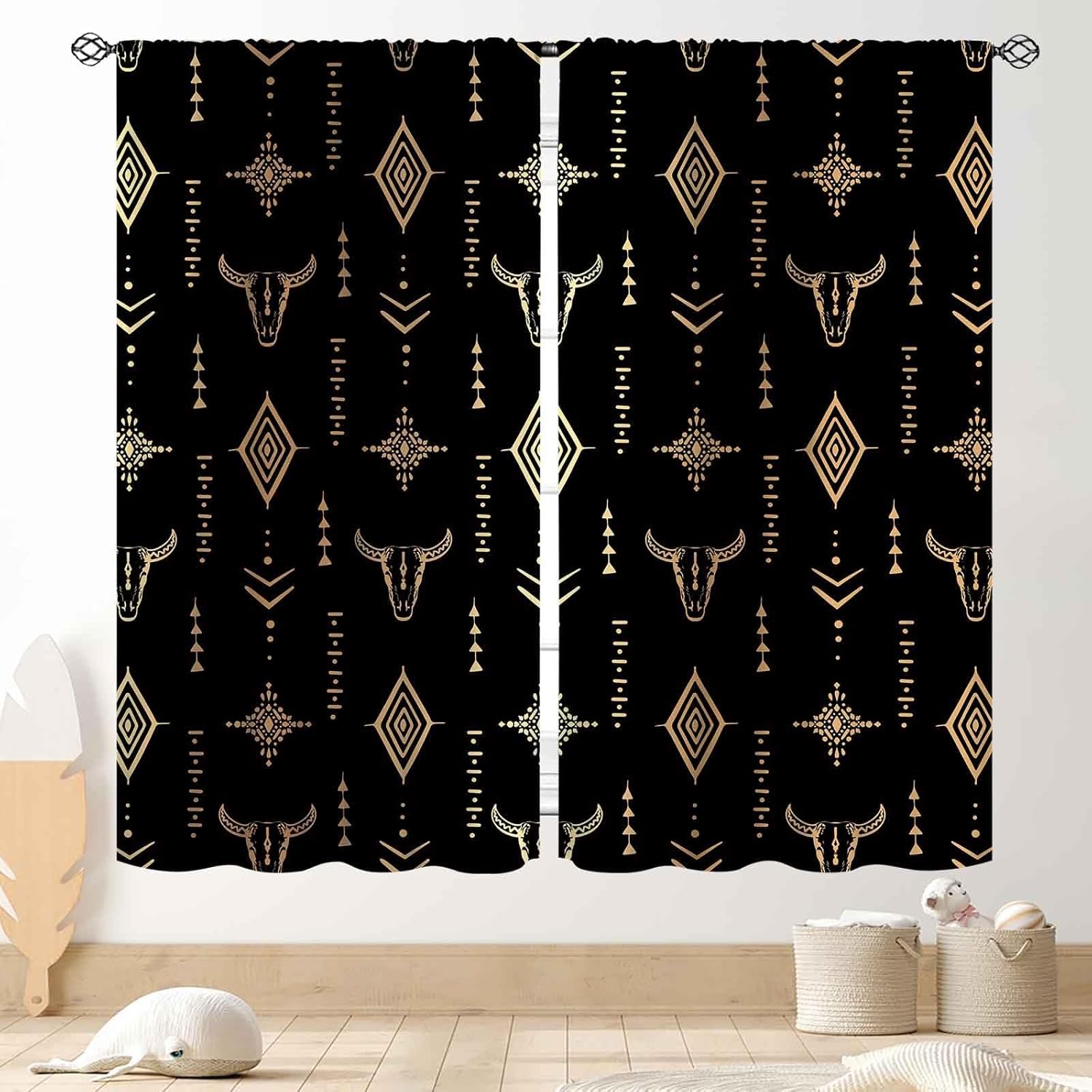 Amazon.com: Western Blackout Curtains, Southwest Tribal Aztec Bull ...