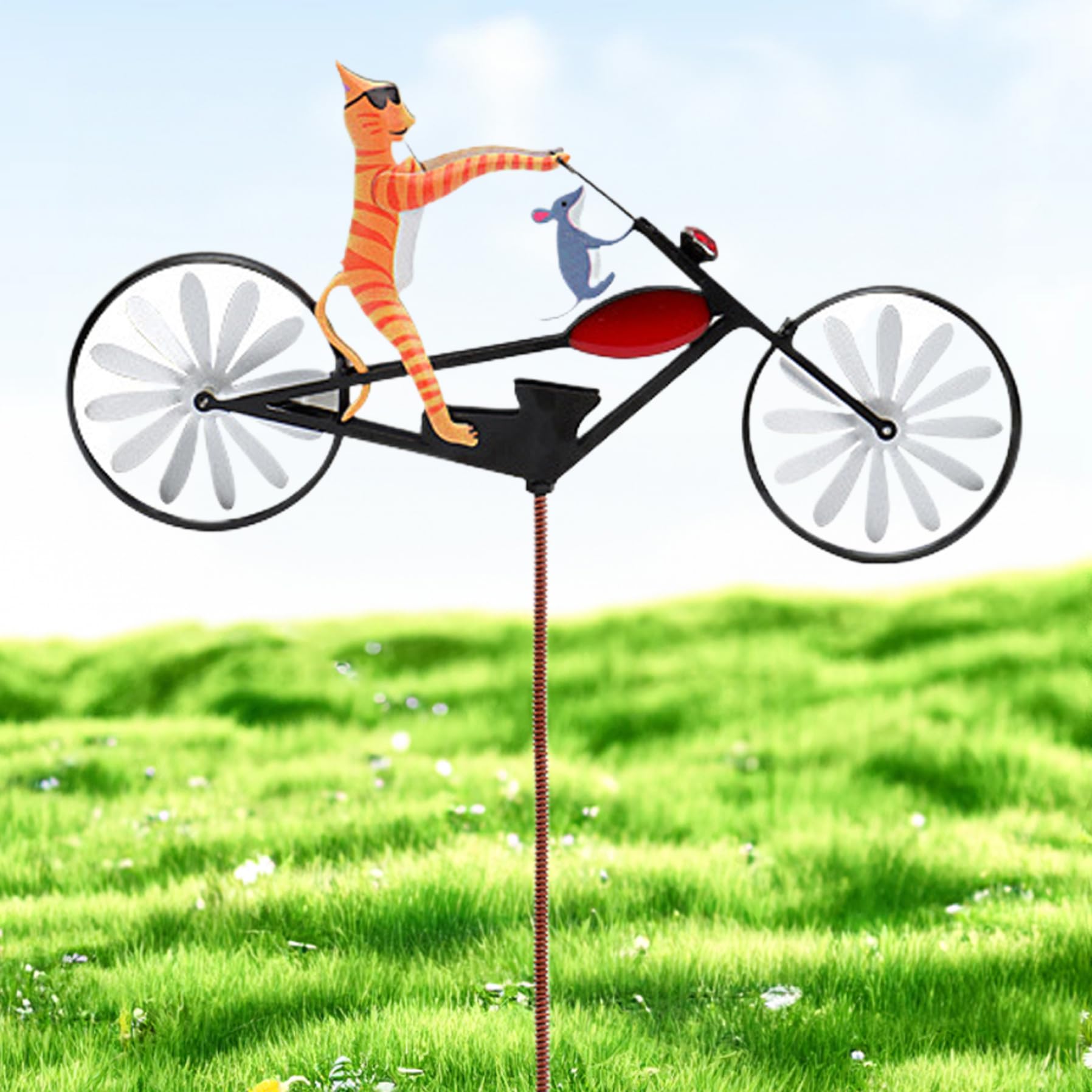 Metal Wind Spinner, 9inch Metal Cat on Vintage Bicycle Windmills ...