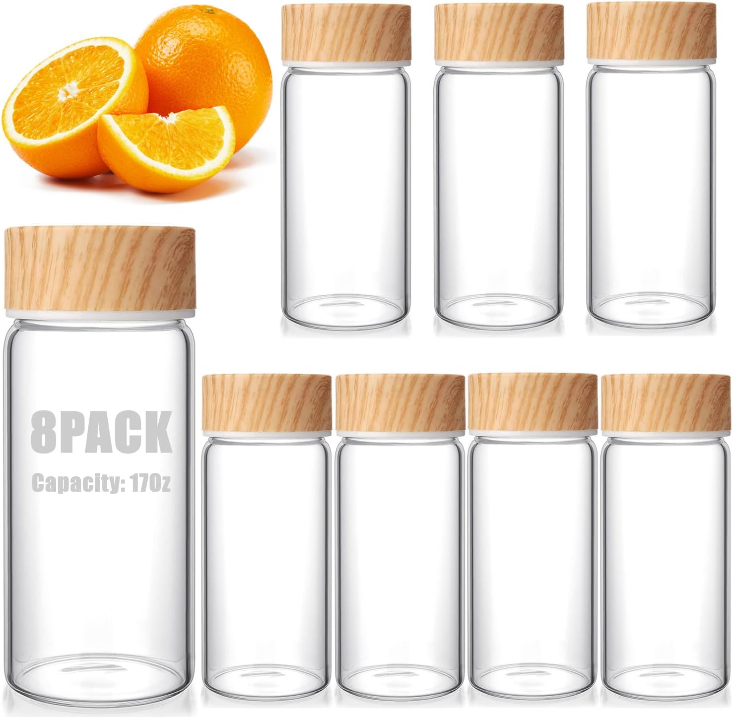Amazon.com: RHBLME 8 Pack Glass Juice Bottles with Lids, 17 Ounce Wide ...