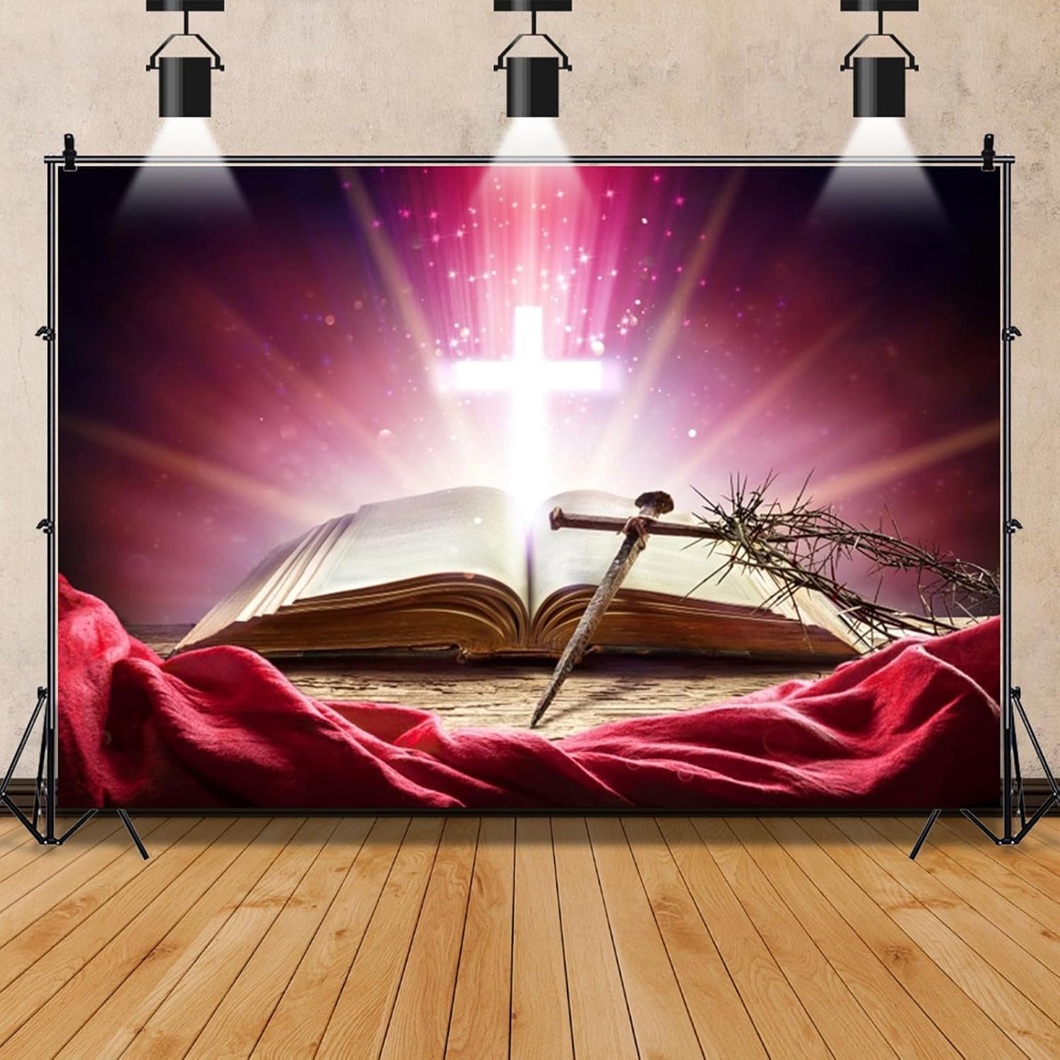 Amazon.com : ZARROUEA 5x3ft Red Jesus Christ Cross Photography Backdrop ...