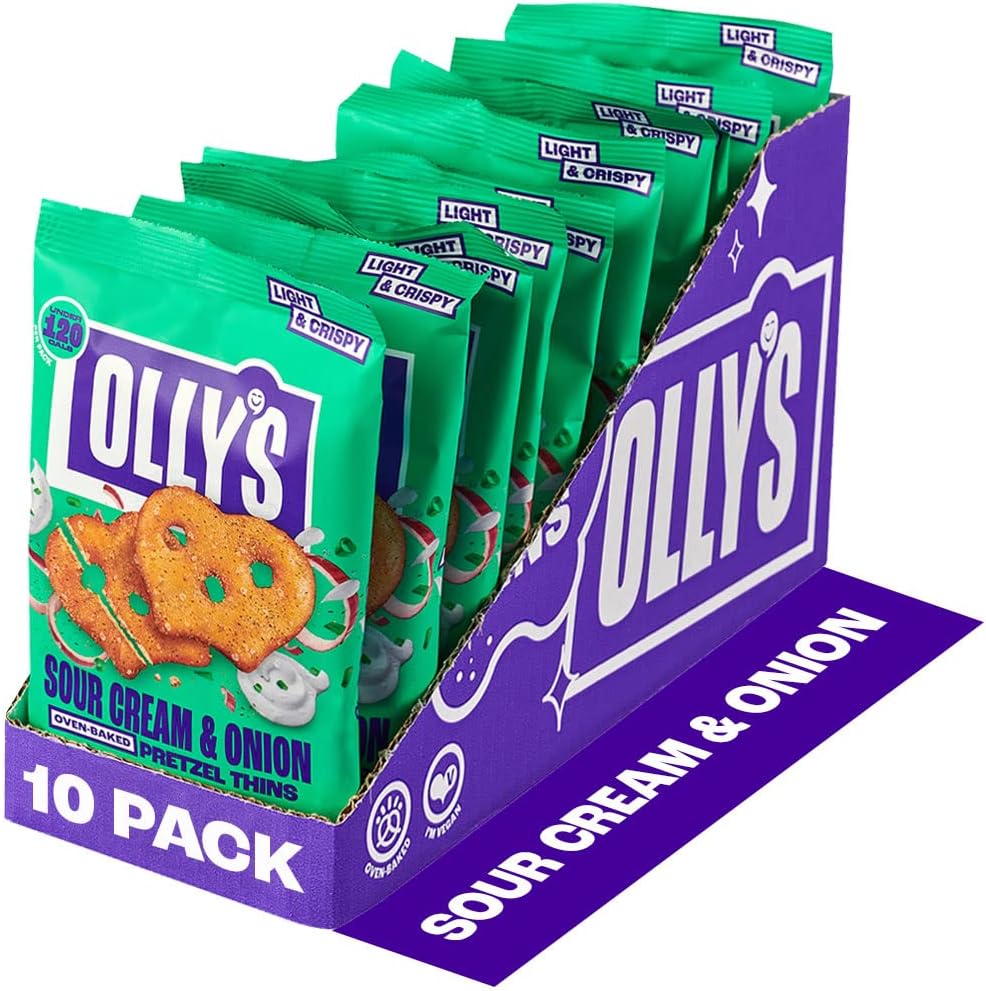 Olly's Pretzel Thins, Sour Cream, 35g (Pack of 10), Handy Snack Pouches, Healthy Plant-Based ...