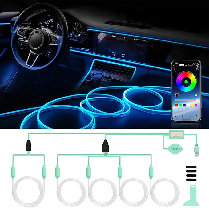 6-in-1 Car Ambient Lighting Kit - RGB 16M Color LED Strip Lights with ...