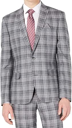 Bar III Mens Suit Jacket Slim-Fit Plaid Linen Two-Button Gray 38 at ...
