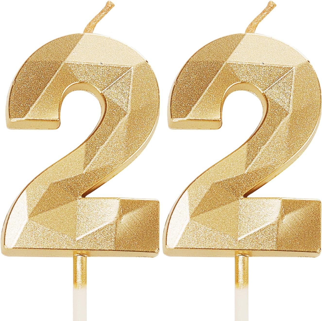 Gold 22nd Birthday Candles Number for Cake, Birthday Cake Toppers ...