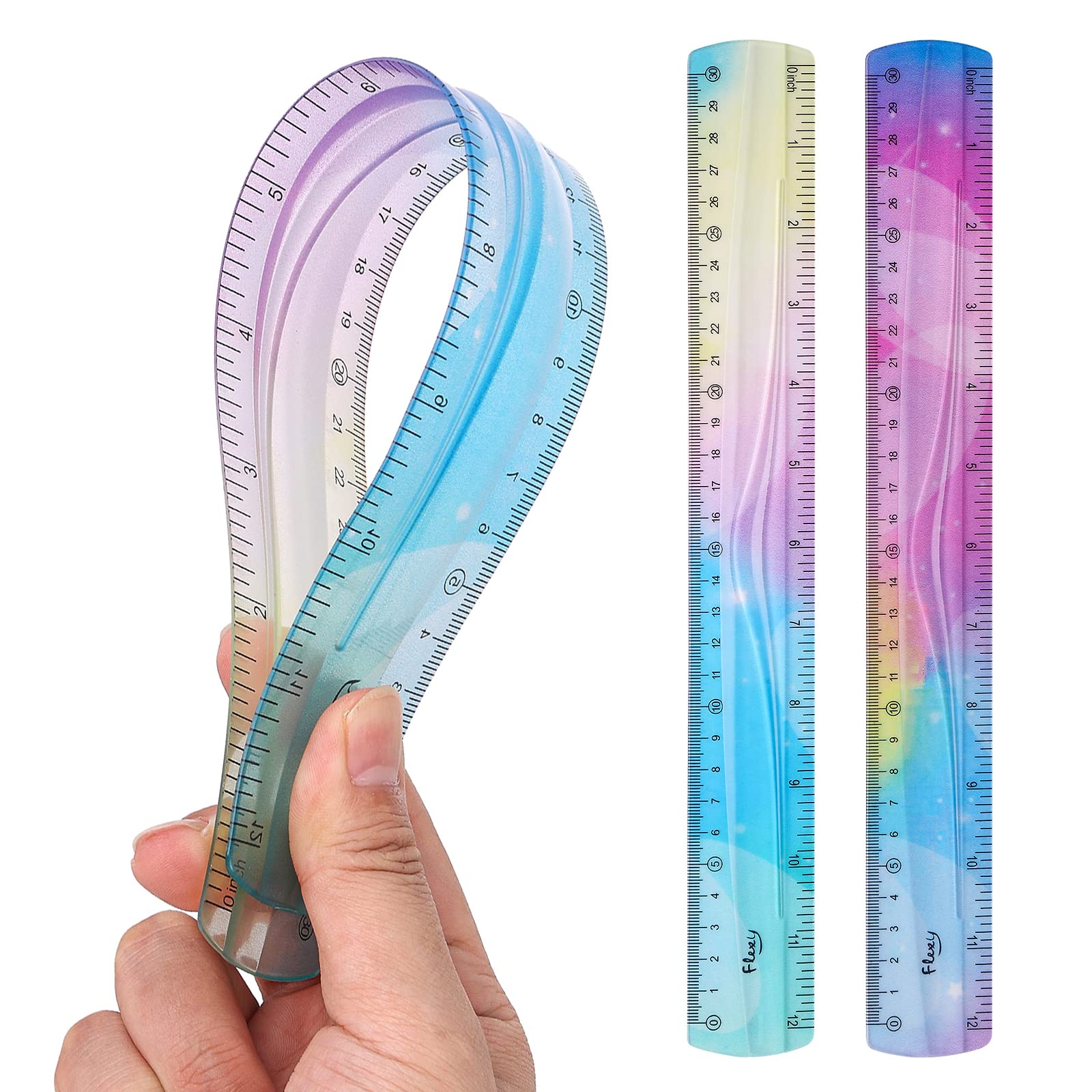 Grevosea 2 Pieces 30cm/12inch Rulers, Shatterproof Flexible Ruler ...