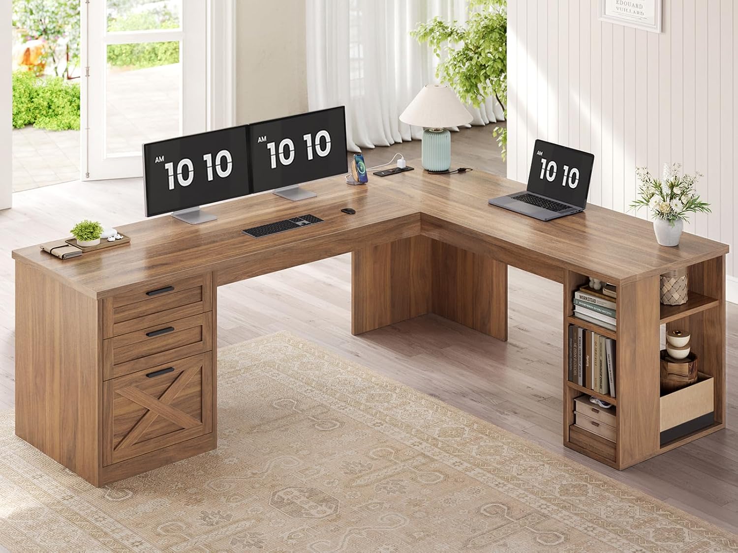 Amazon.com: SEDETA 67" Farmhouse L Shaped Desk with 3 Drawers ...