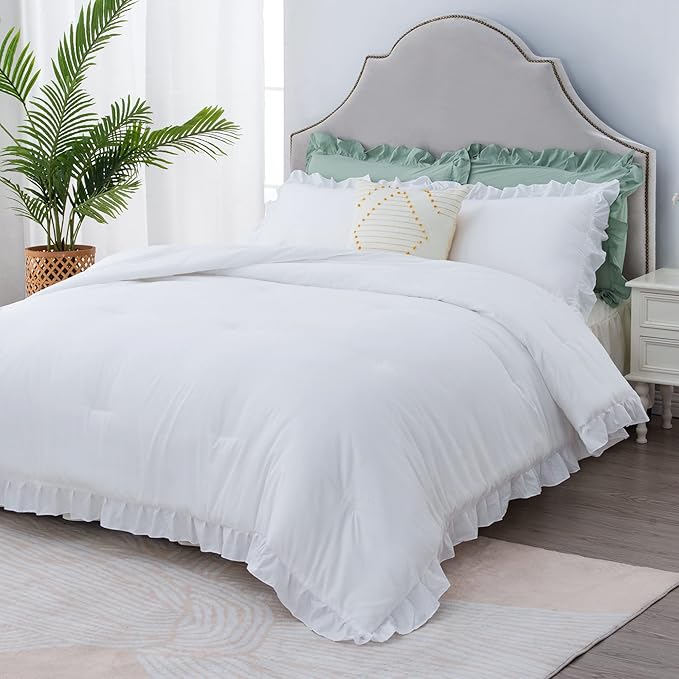Amazon.com: Litanika White Ruffle Comforter King Size, 3 Pieces Women ...