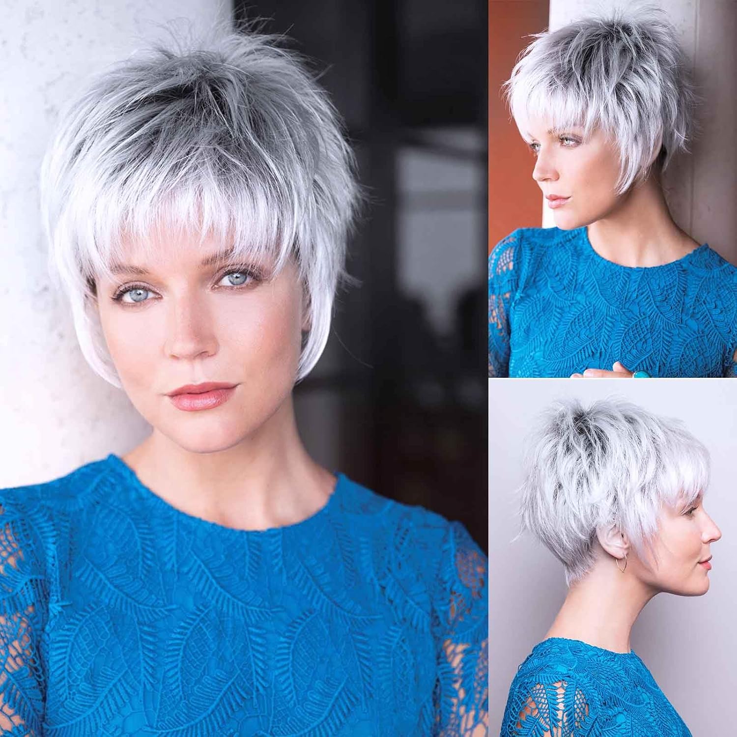 Amazon.com : CINHOO Short White Wigs for White Women Ombre Grey to ...