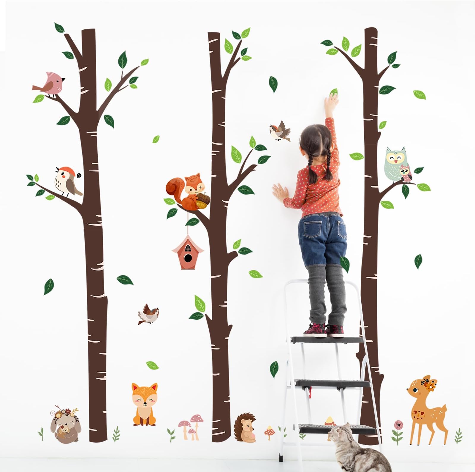 Amazon.com: wondever Large Birch Tree Animals Wall Stickers Forest Owl ...