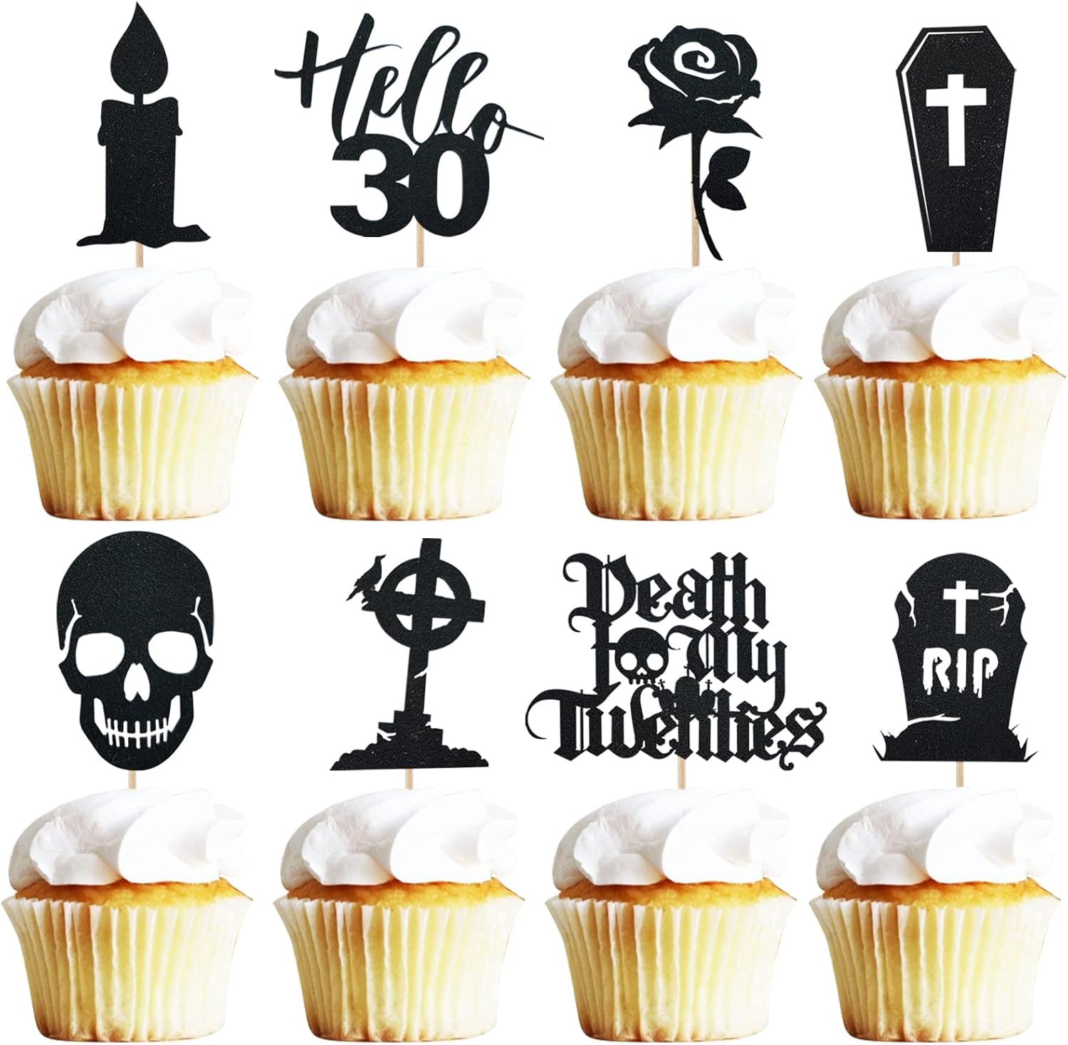 Amazon.com: Mulukaya 24Pcs Death to My Twenties Cupcake Toppers Black ...