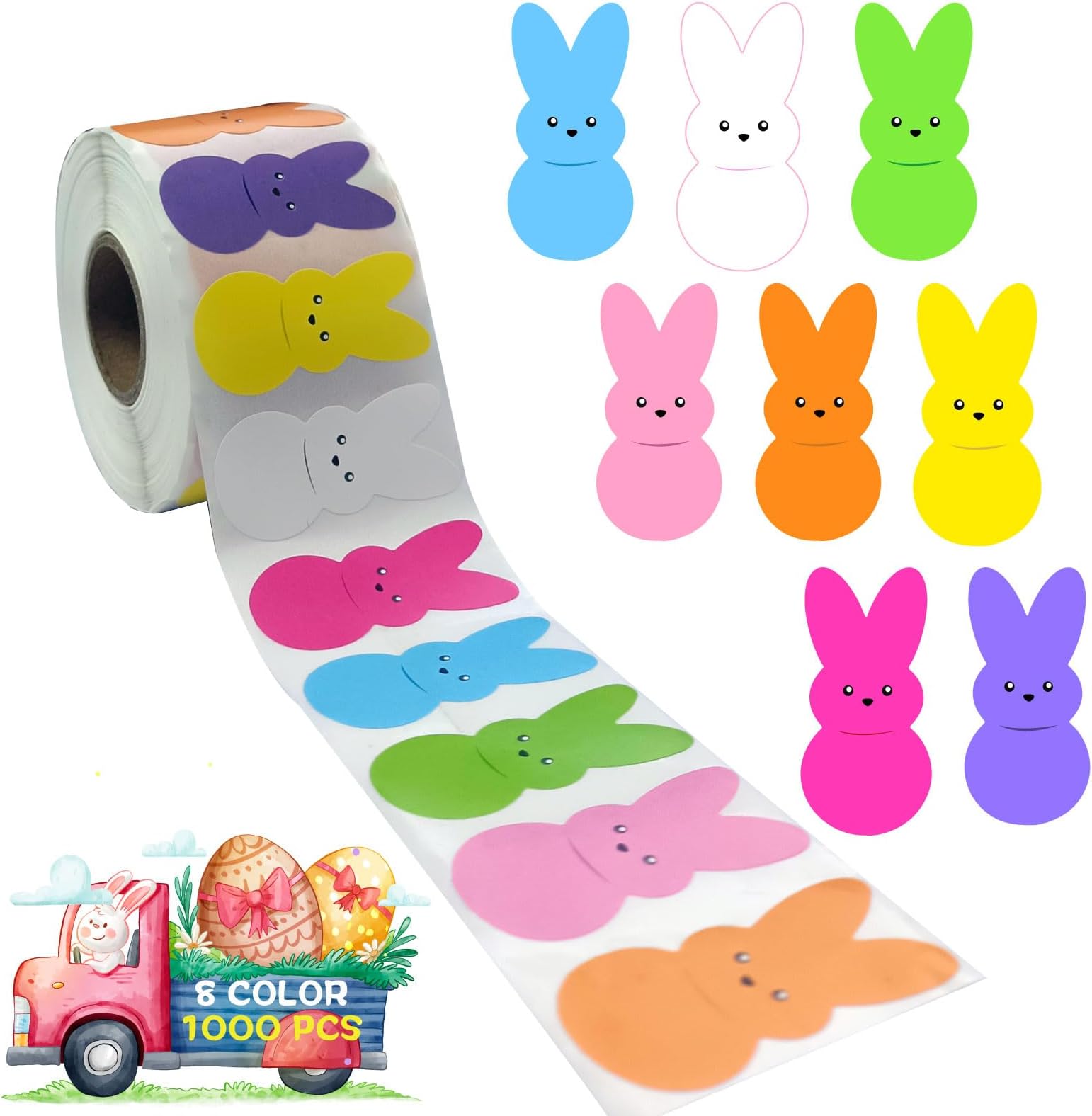 Amazon.com: 1200 Pcs Easter Bunny Stickers Bunny Peeps Stickers Roll 12 ...